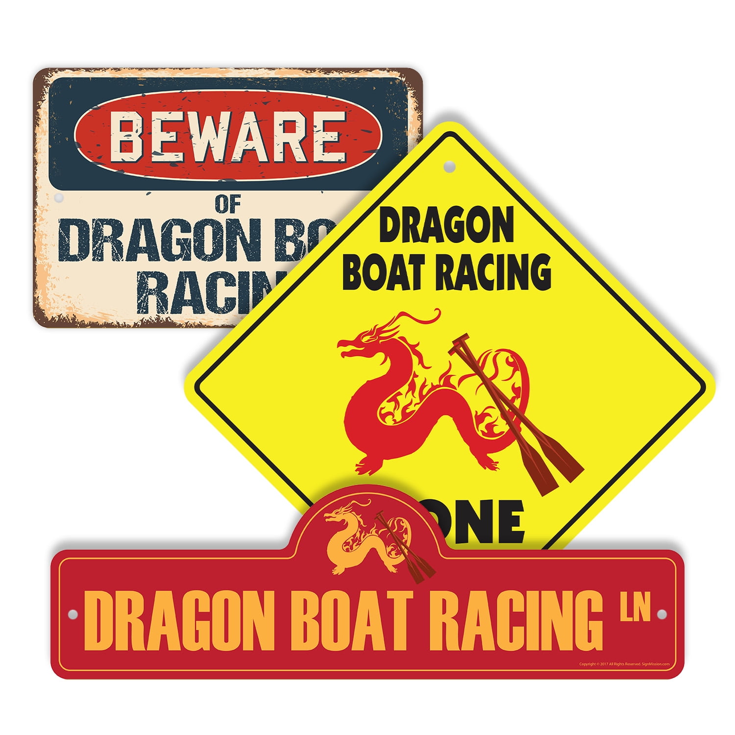 Dragon Boat Racing (3 Pack) Plastic Street Sign Crossing Sign Warning ...