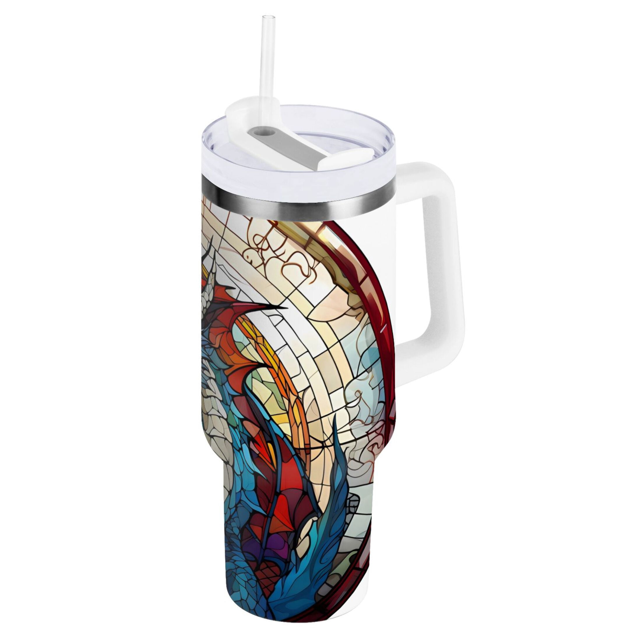 Dragon Bohomia Tumbler with Handle and Straw Insulated Travel Mug ...