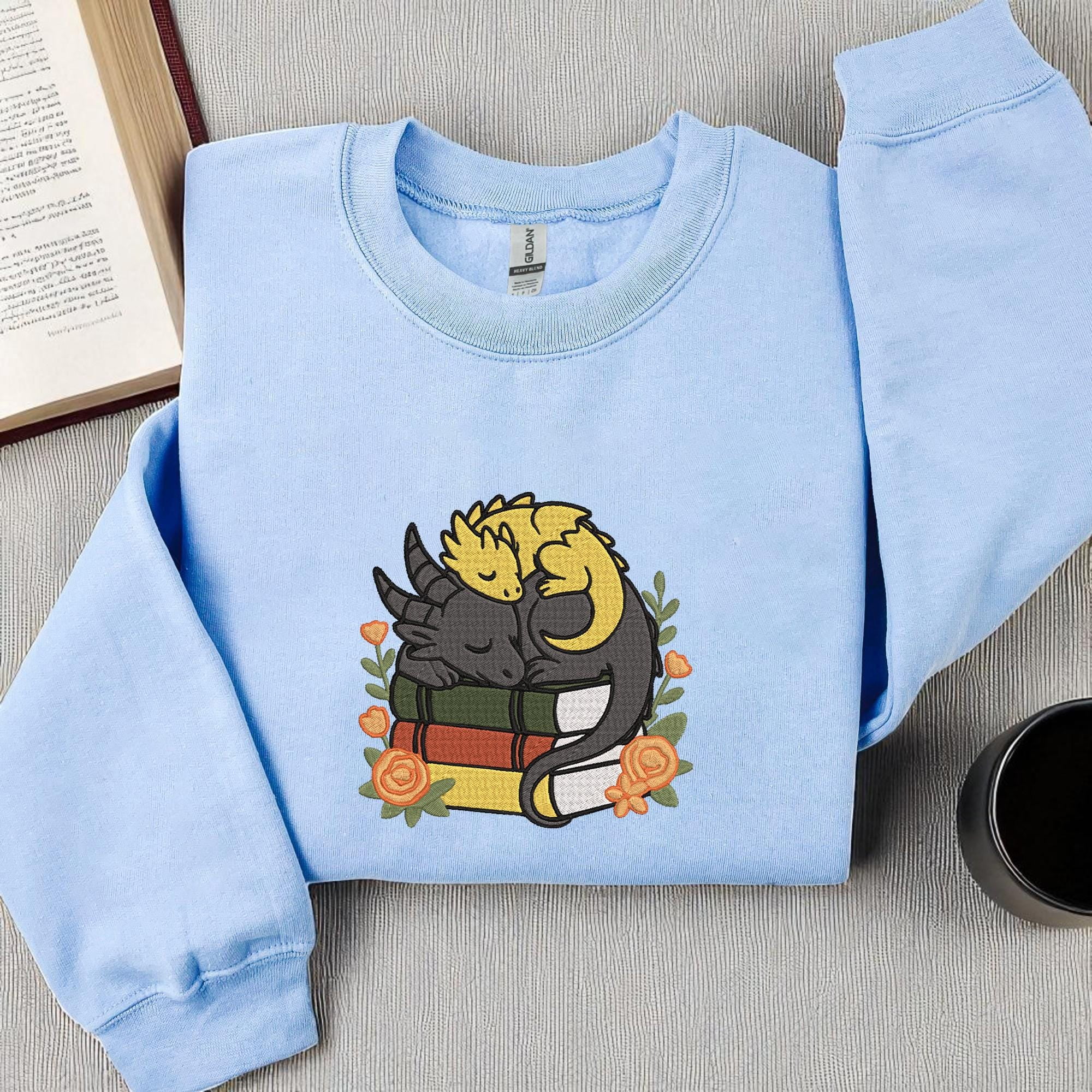 Dragon Book Embroidered Sweatshirt, Fantasy Book Reader Shirt, Fourth ...