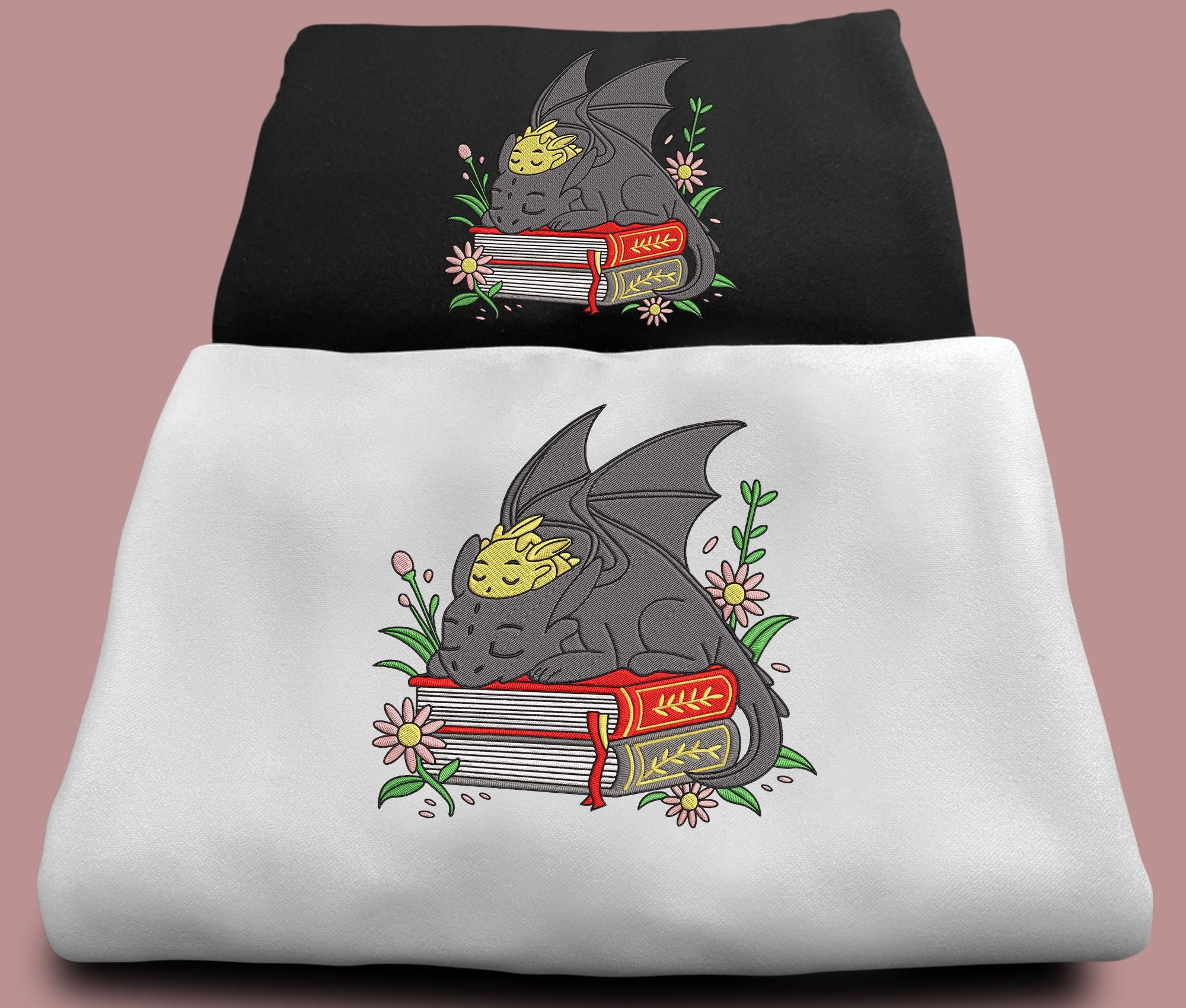 Dragon Book Embroidered Sweatshirt, Fantasy Book Reader Sweatshirt ...