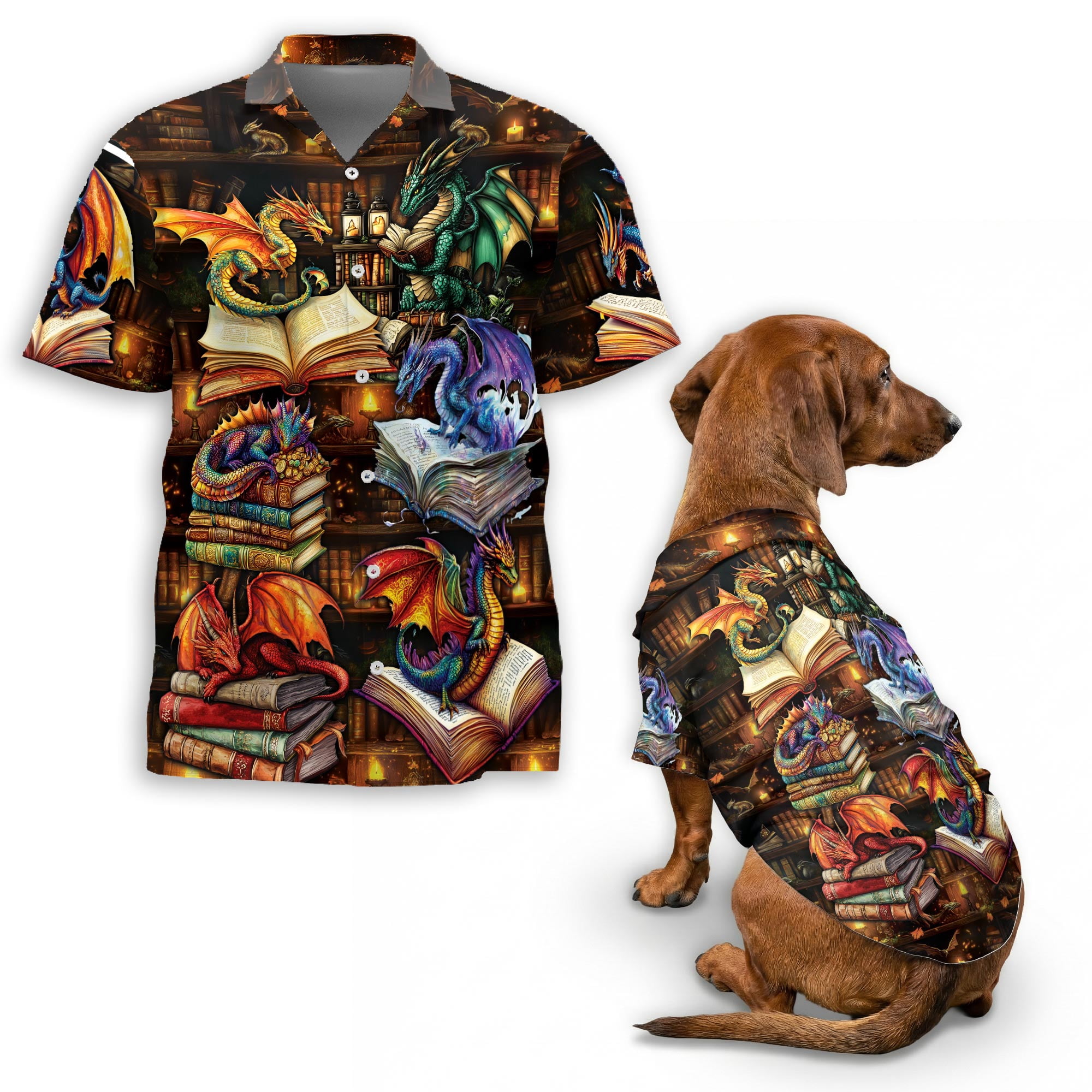 Dragon Book Hawaiian Shirt | Fantasy Dragon & Book Aloha Shirt for Men ...