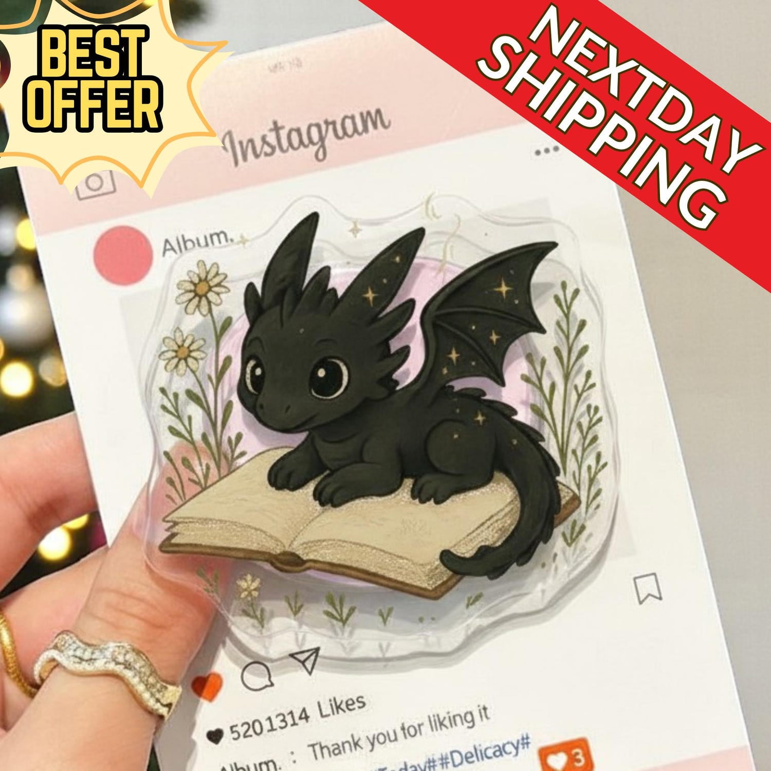 Dragon Book Magnetic Phone Grip – Cute Book Dragon GripTok, Fantasy ...