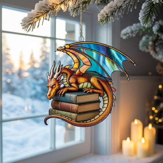 Dragon Book Suncatcher Fantasy Window Decor, Sleeping Dragon Ornament ...