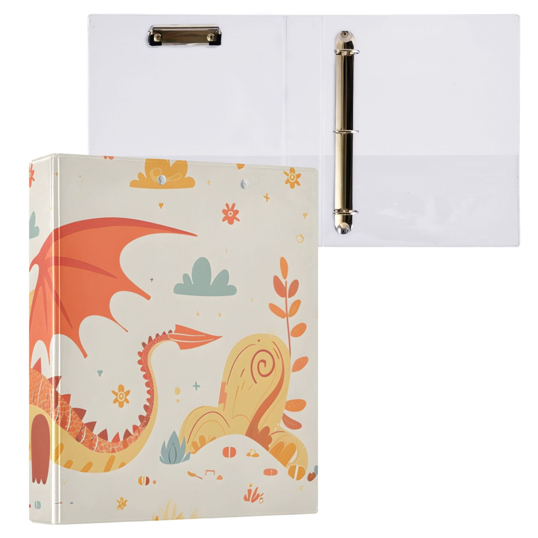Dragon Cartoon Style Round Ring Binder 3 Rings 1.5" Capacity File ...