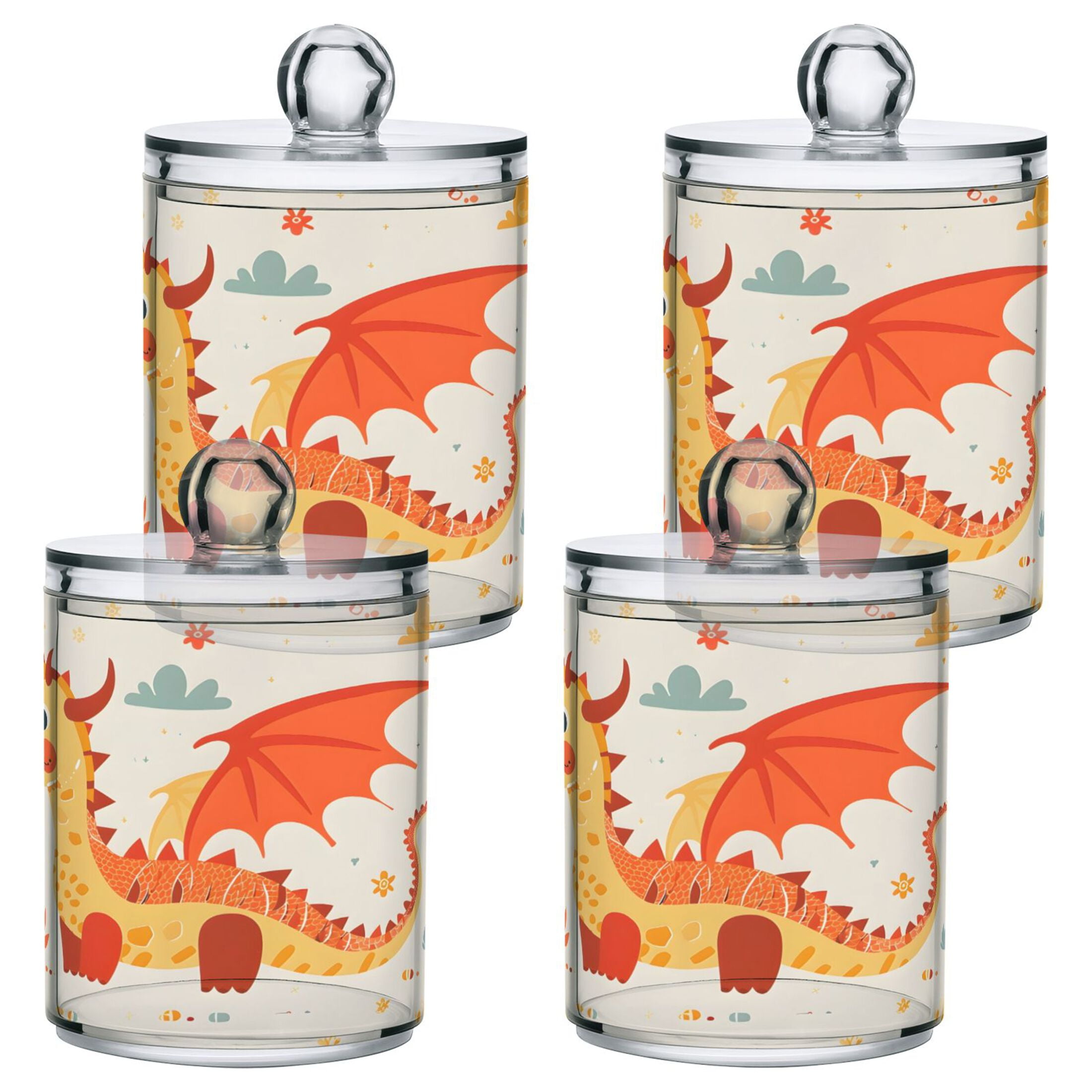 Dragon Cartoon Style Translucent Plastic Cans Storage Canisters with ...