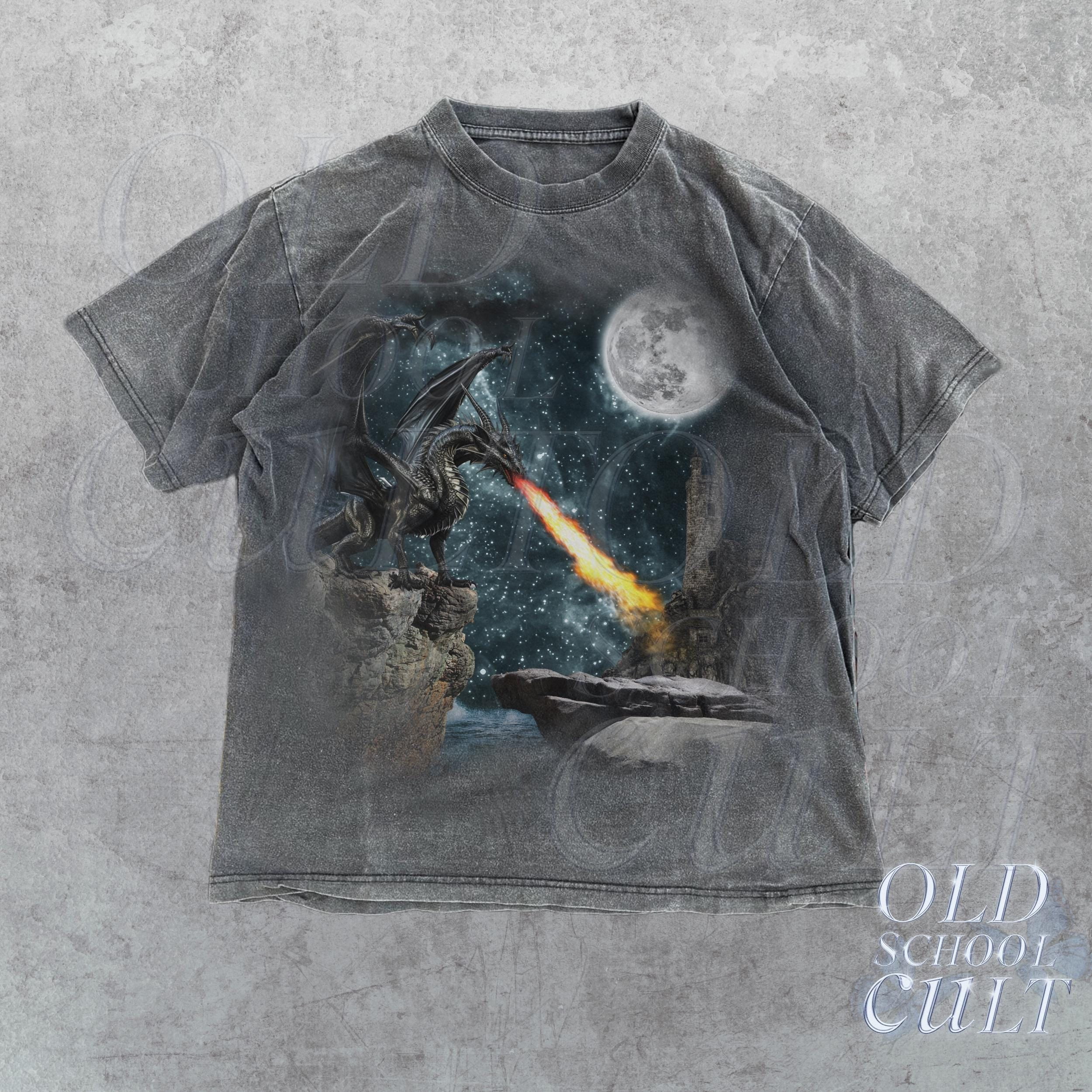 Dragon Castle Dark Art T-Shirt, Retro Dragon 90s Graphic T Shirt ...