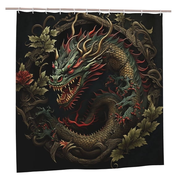 Dragon Chinese Style Chinoiserie Art Cool Shower Curtain with 12 ...