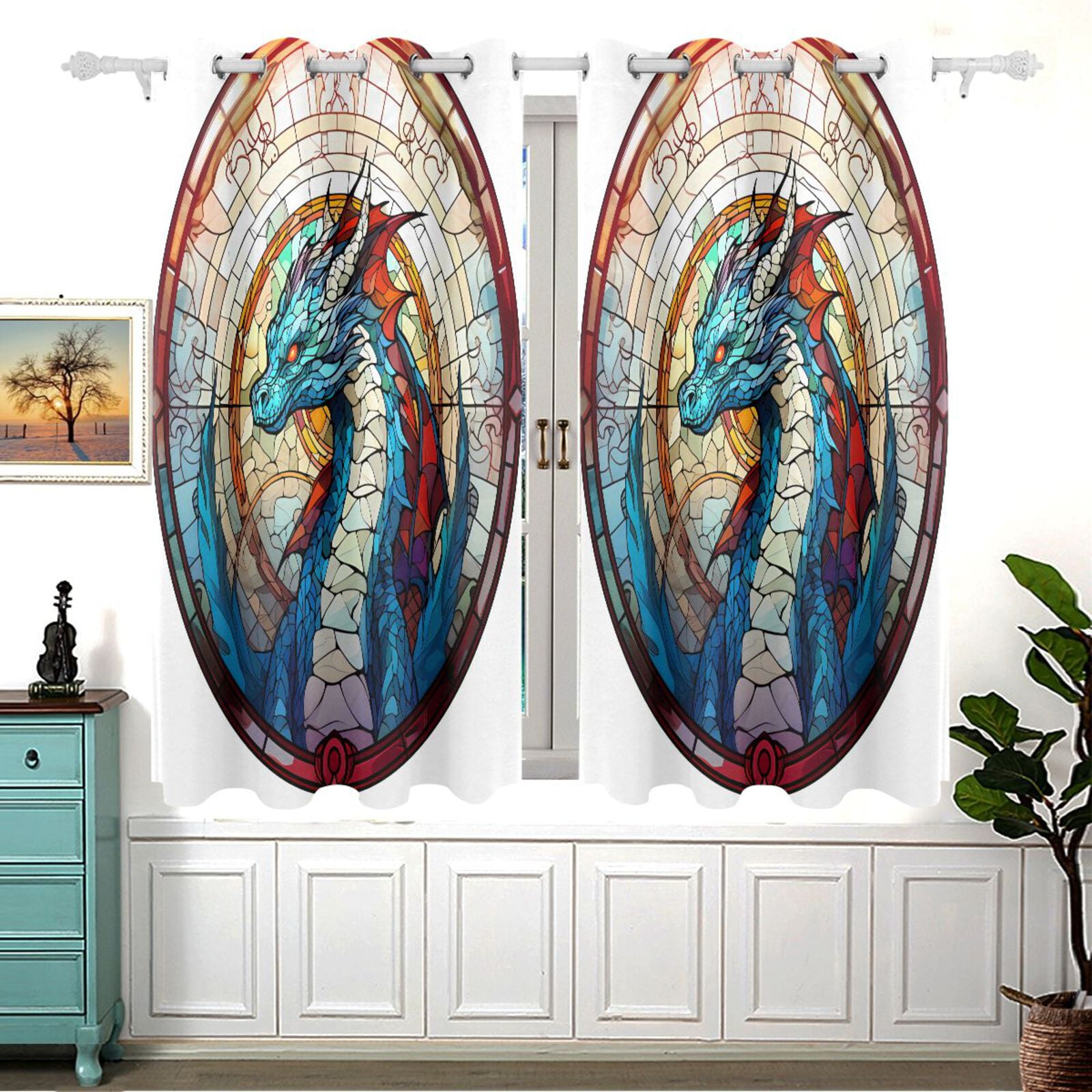 Dragon Church Window Black Out Curtains Aesthetic for Bedroom Living ...