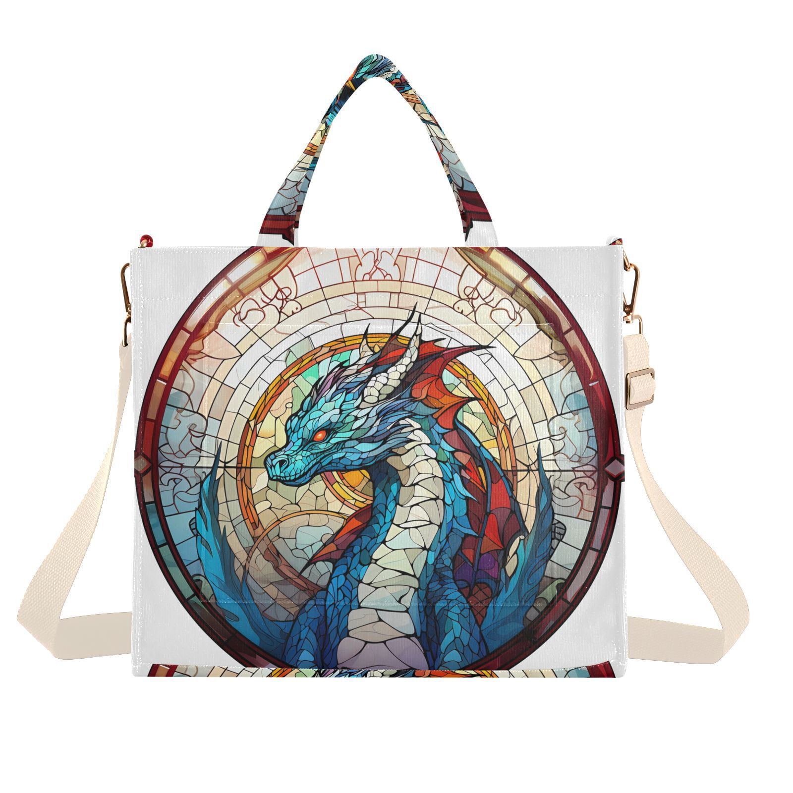 Dragon Church Window Corduroy Tote Bag Handbag Large Messenger Bag Shoulder Crossbody Zipper Bag ...