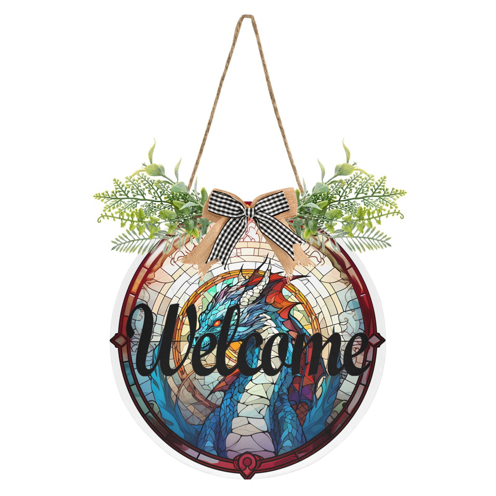 Dragon Church Window Welcome Sign for Front Door Wreath Door Sign for ...