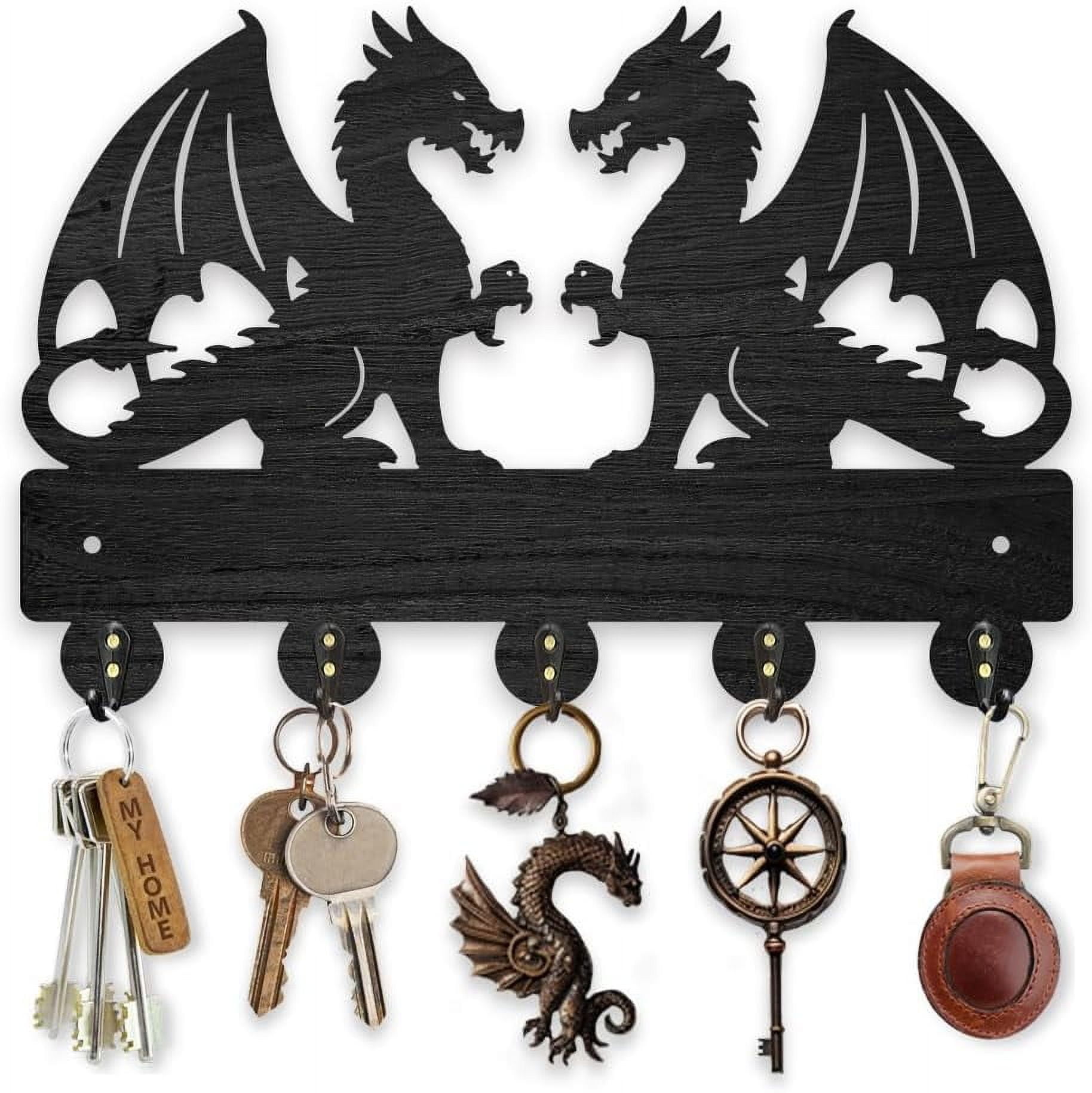 Dragon Coat Rack Wall Mount Wood Double Dragon Animal Key Holder for ...