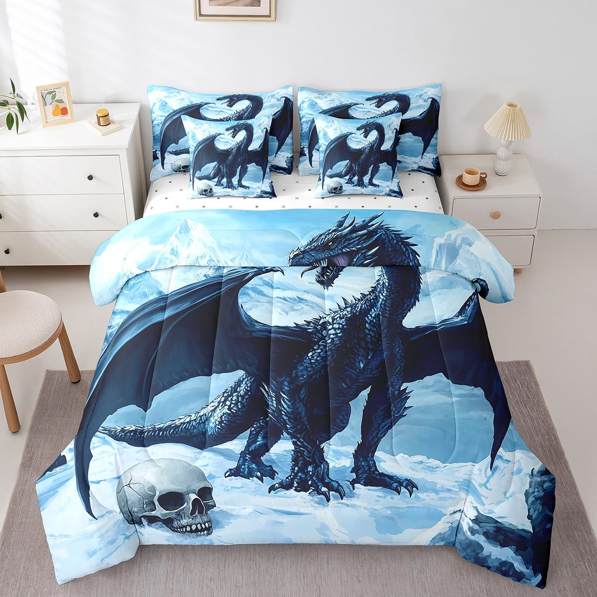 Dragon Comforter 7 Pieces Magical Dragon Bed In A Bag,Gothic Skull ...