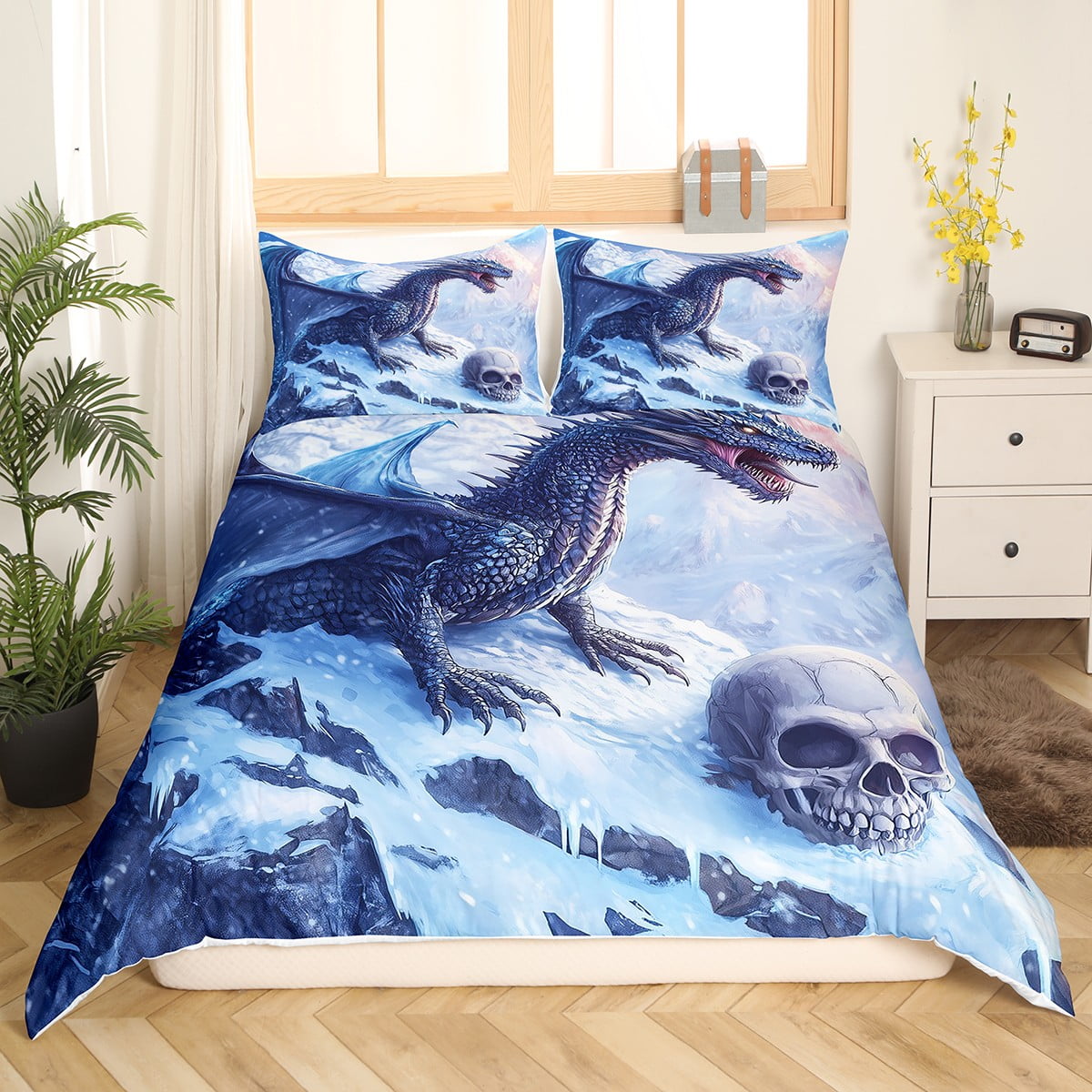 Dragon Comforter Cover Snow Mountain Skull Duvet Cover,Sketleton Stone ...