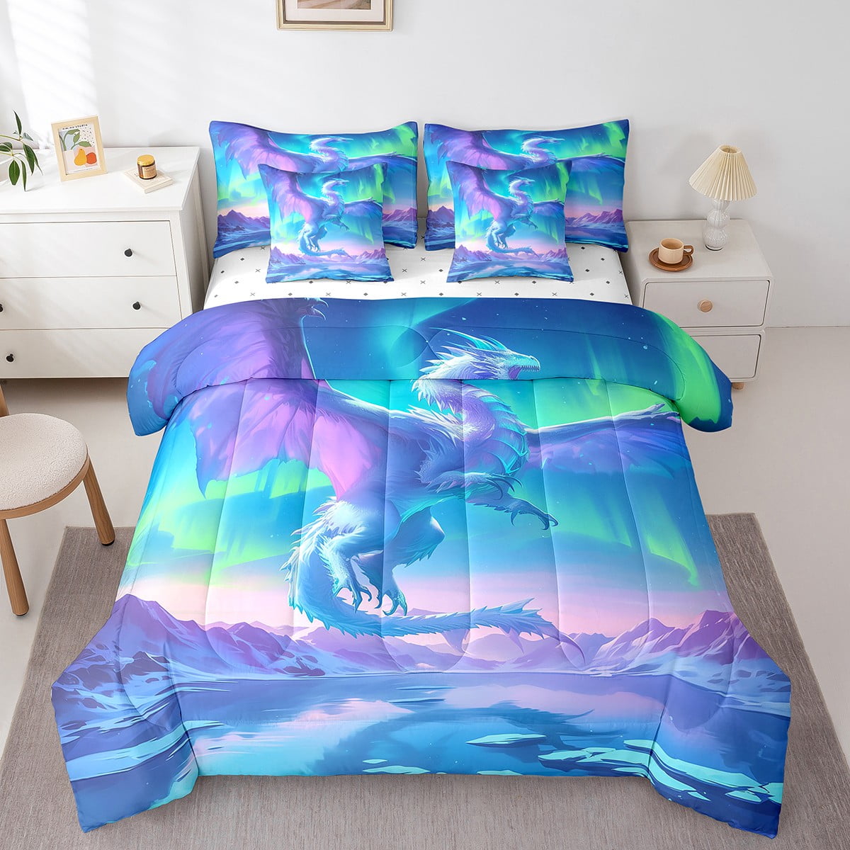 Dragon Comforter Set in a Bag 7 Pieces King,Ice Glacier Aurora 7pcs Bed ...