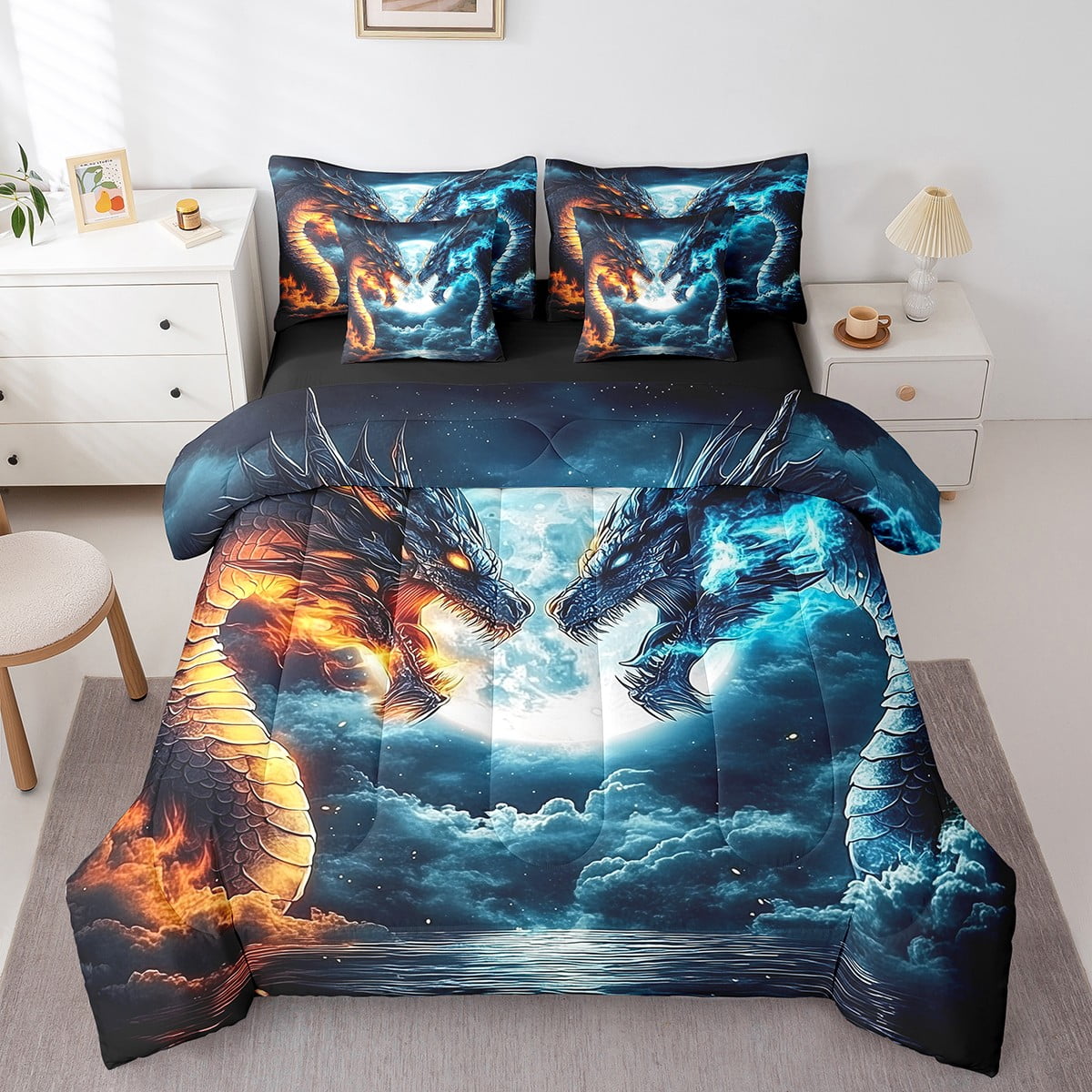 Dragon Comforter Set in a Bag 7 Pieces Reversible,3D Print Dragon Red ...