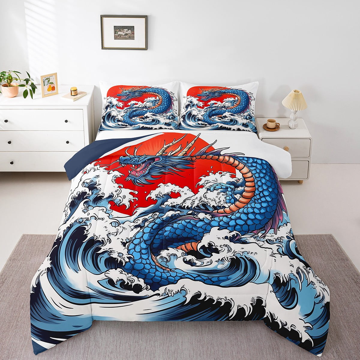Dragon Comforter Set Japanese Ukiyoe Theme Bedding Set,Fantasy Animal ...