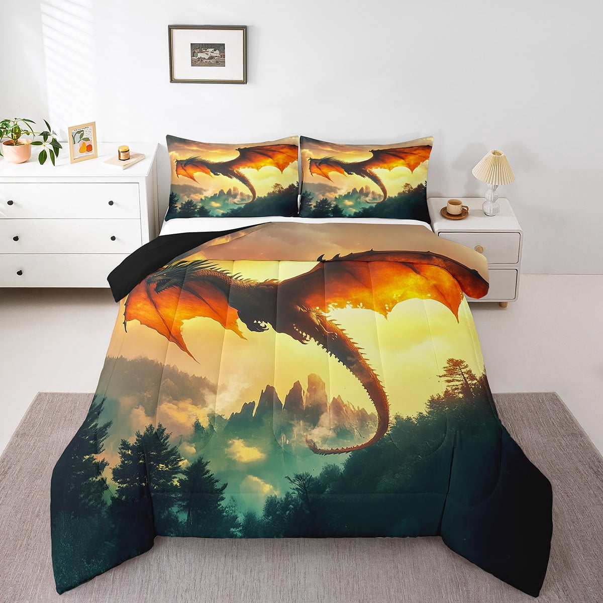 Dragon Comforter Set,Jungle Animals Bedding Set for Kids Teens ...