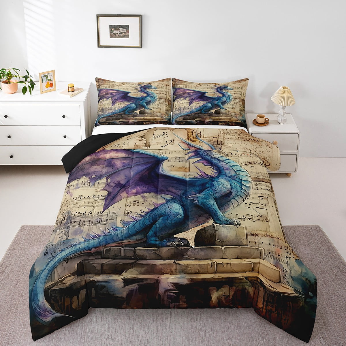 Dragon Comforter Set ,Retro Newspaper Style Bedding Set Teens Room ...