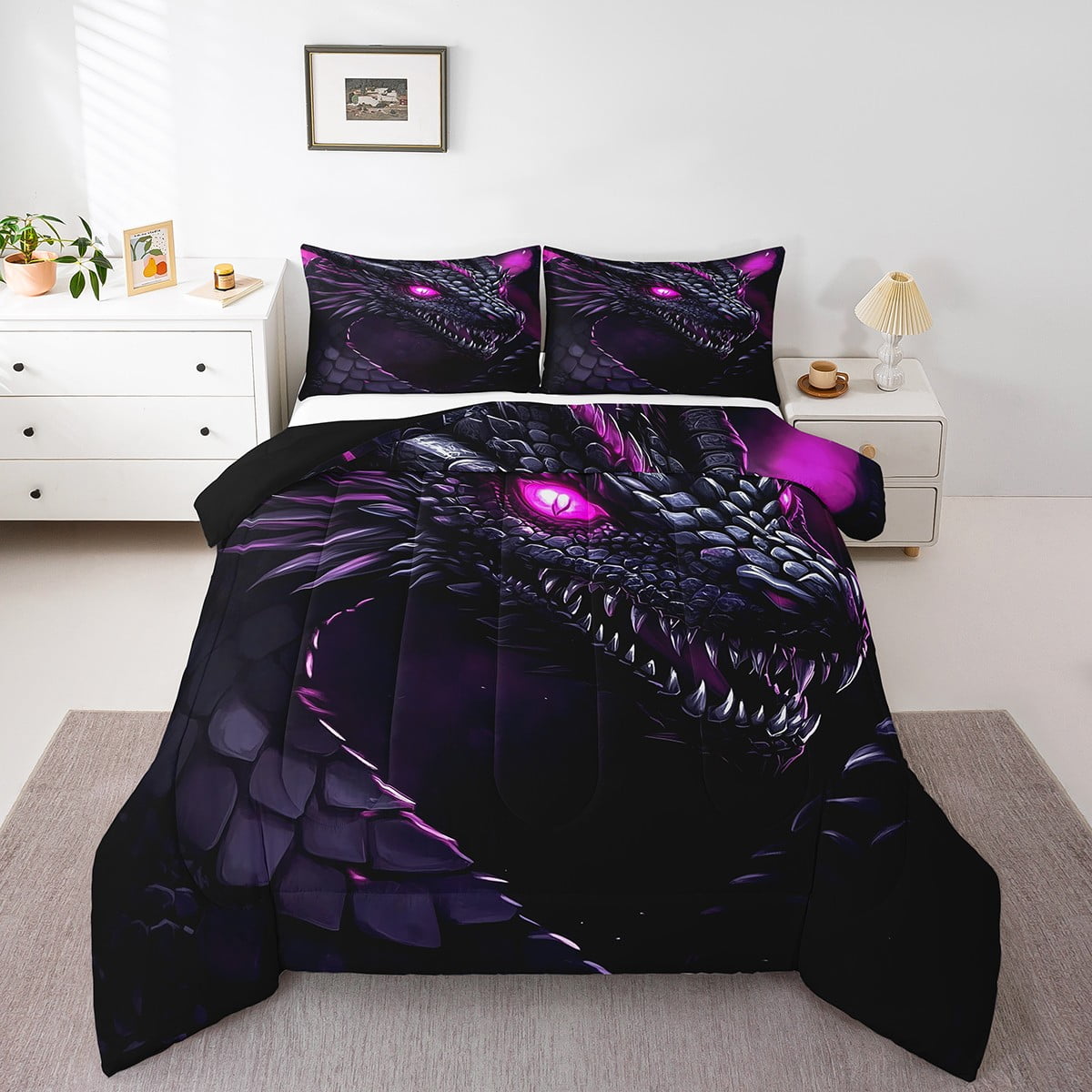 Dragon Comforter Set Magical Animal Full Bedding Set Pink Gothic Down ...