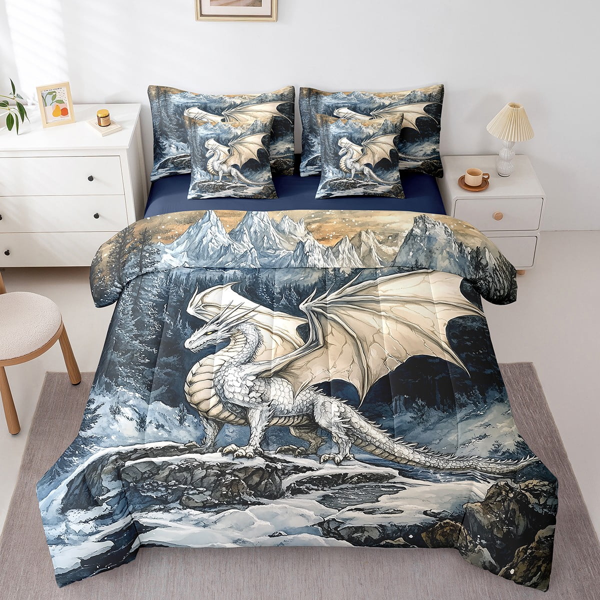 Dragon Comforter Set All Season,Magical Dinosaur Queen Size 7pcs Bed in ...