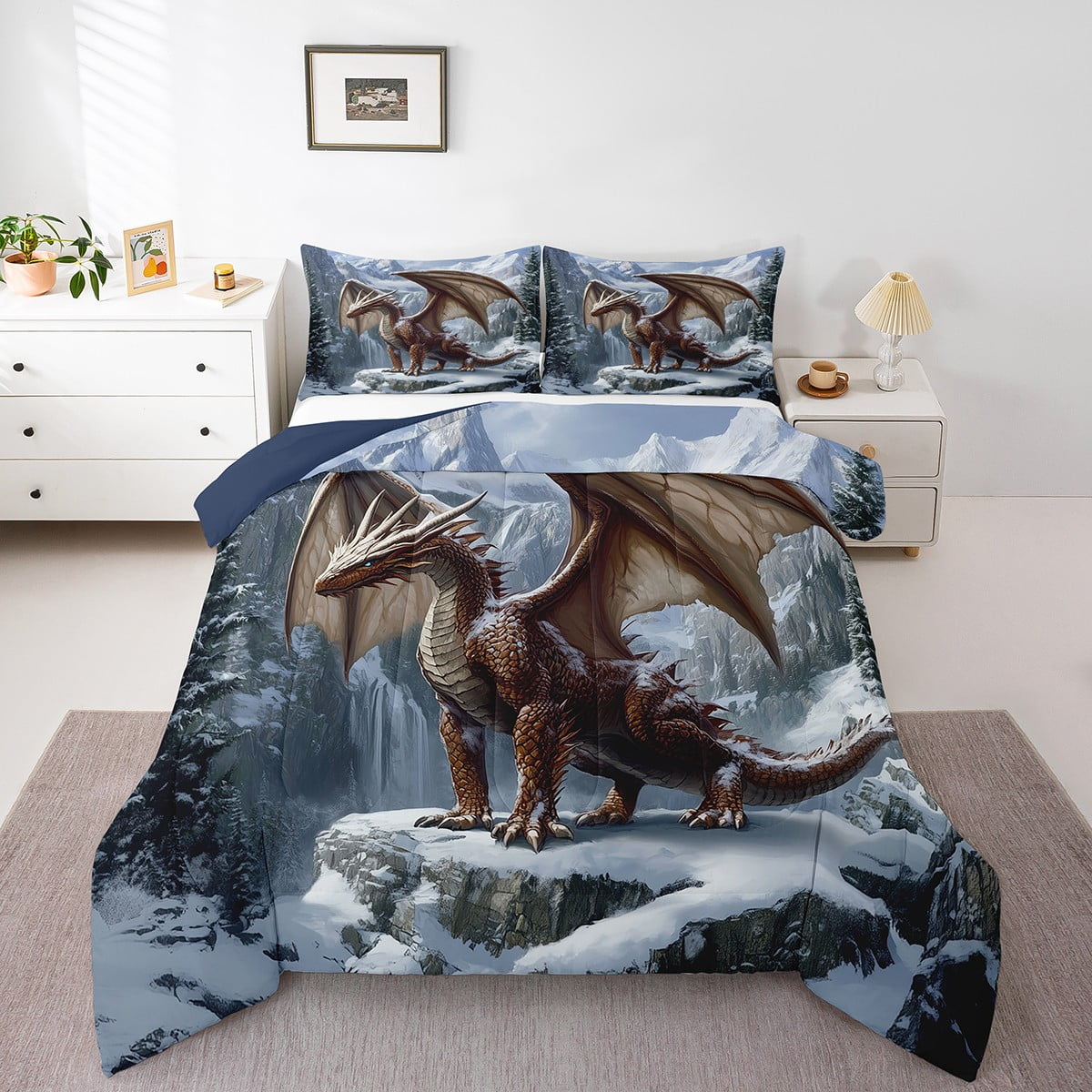 Dragon Comforter Set,Western Wildlife Animals Bedding Set Teens,Winter ...