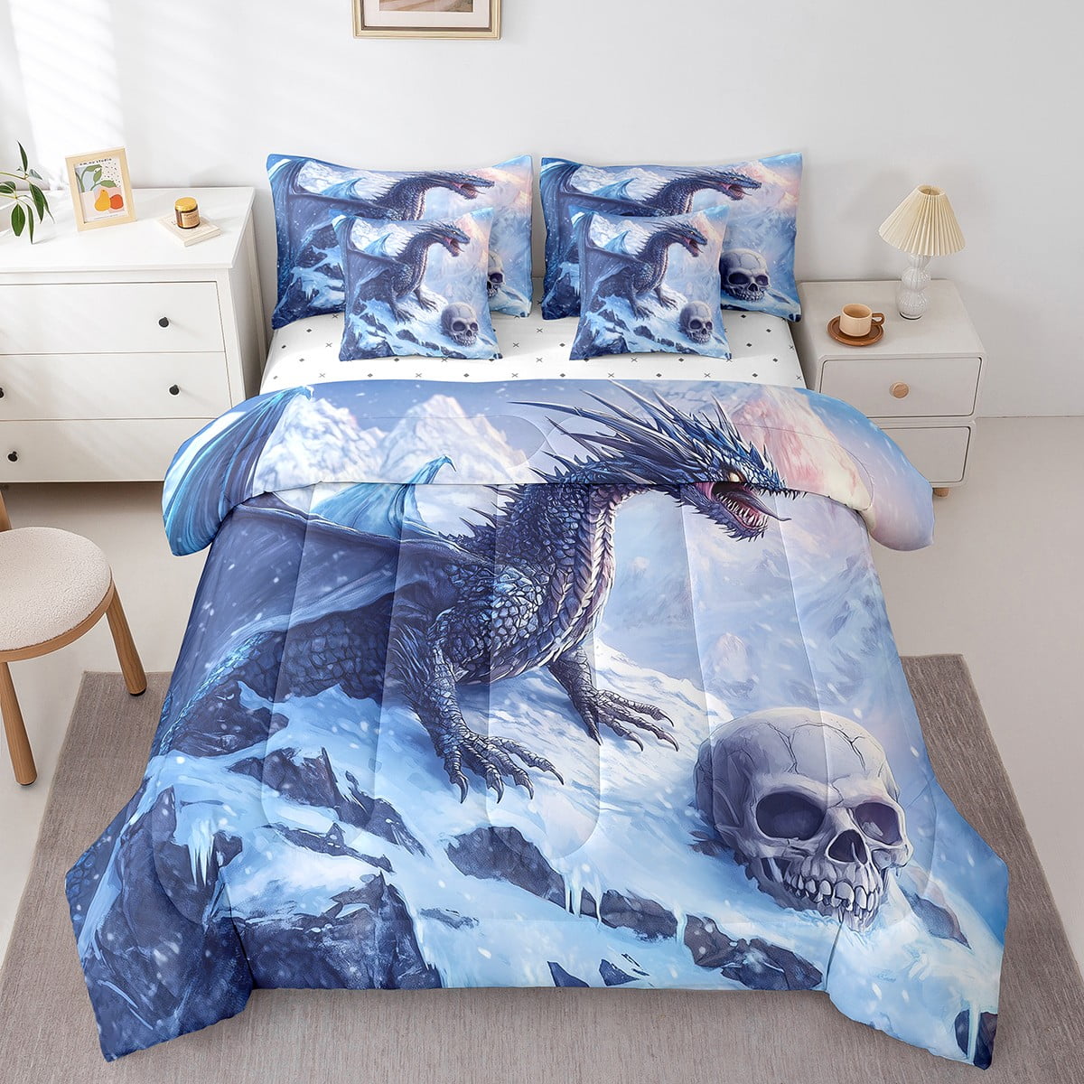 Dragon Comforter Snow Mountain Skull Bed In A Bag,Sketleton Stone ...