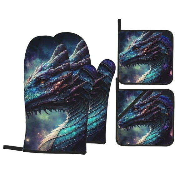 Dragon Cool Art Galaxy 4Pcs Oven Mitts and Pot Holders Sets Oven ...