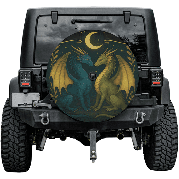 Dragon Couple Moon Spare Tire Cover – Fantasy Night Sky Design Car ...