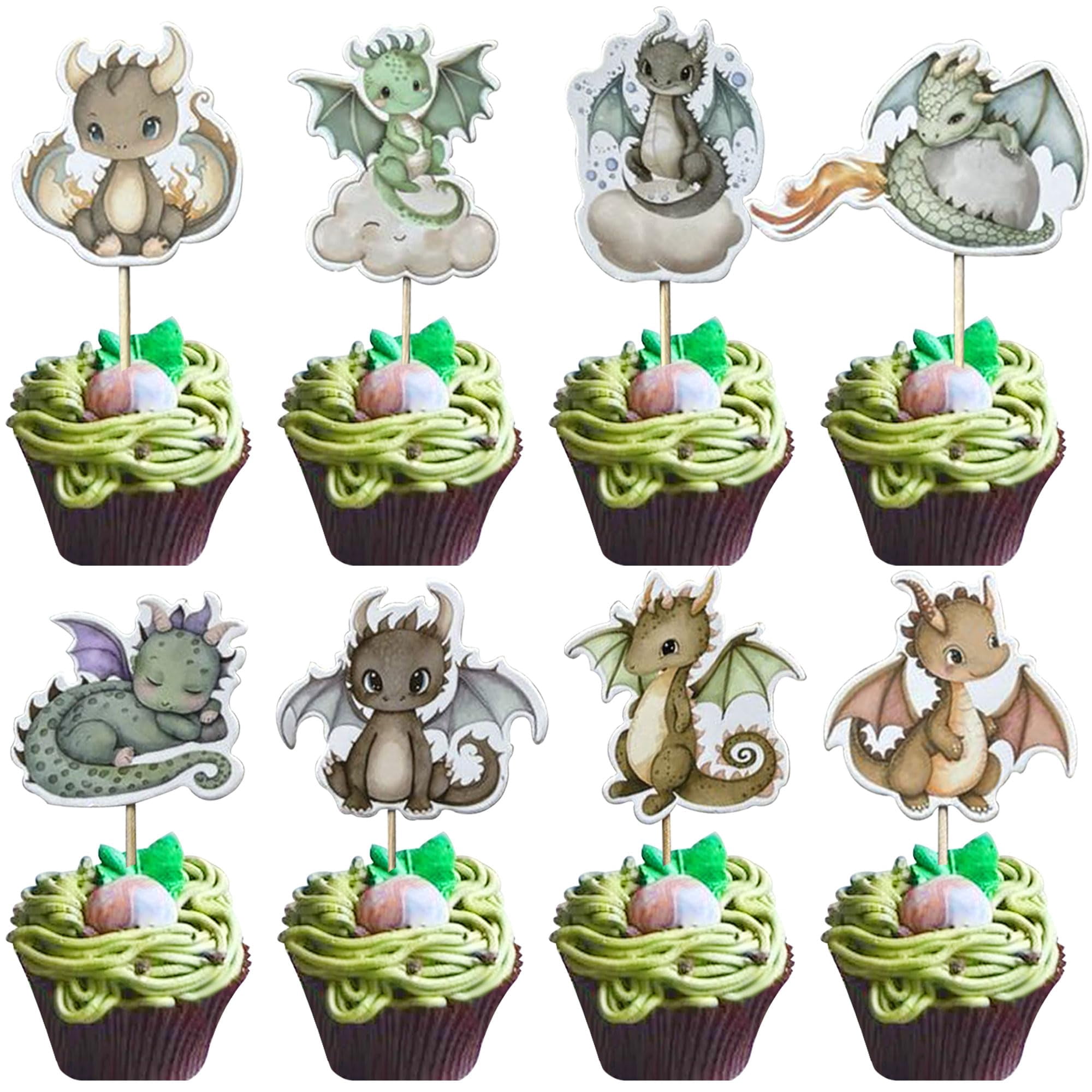 Dragon Cupcake Toppers Dragon Themed Birthday BSL1 Decorations Flying ...