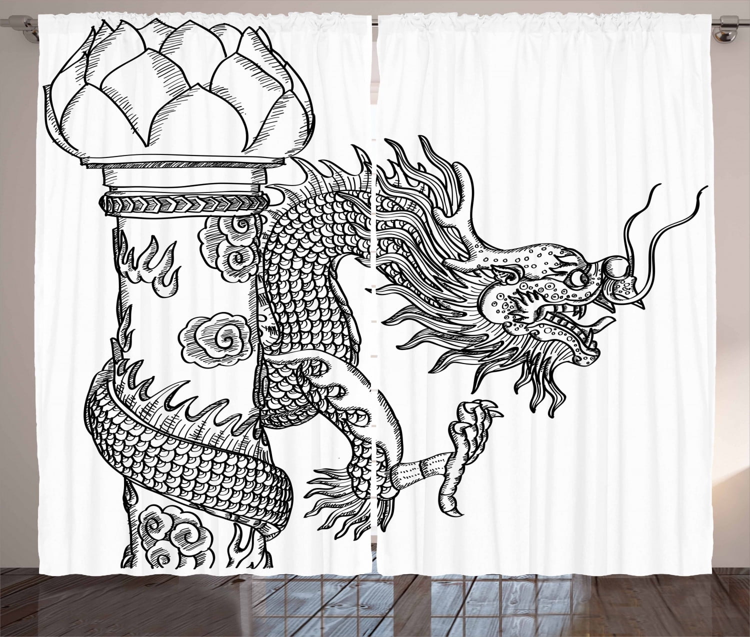 Ambesonne Dragon Curtains 2 Panel Set, Chinese Creature, 108" x 108 ...