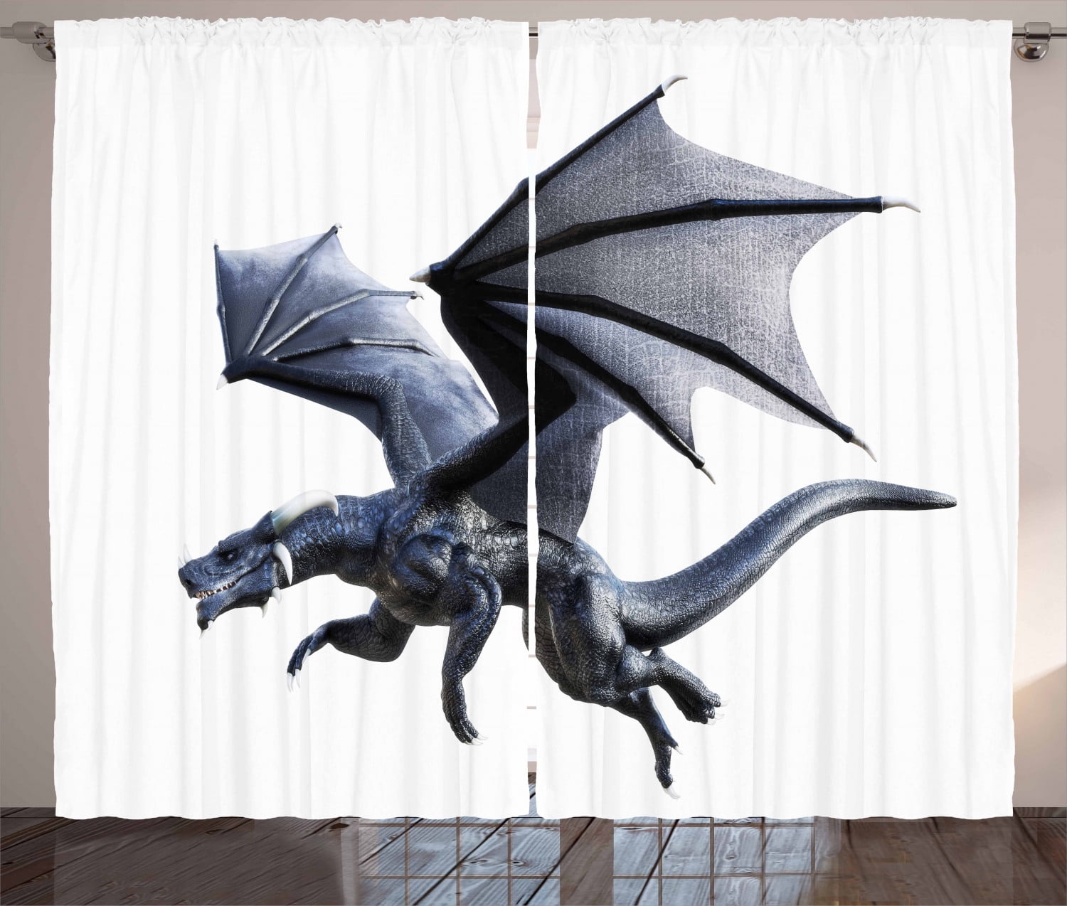 Ambesonne Dragon Curtains 2 Panel Set, Creature Wings, 108" x 63 ...