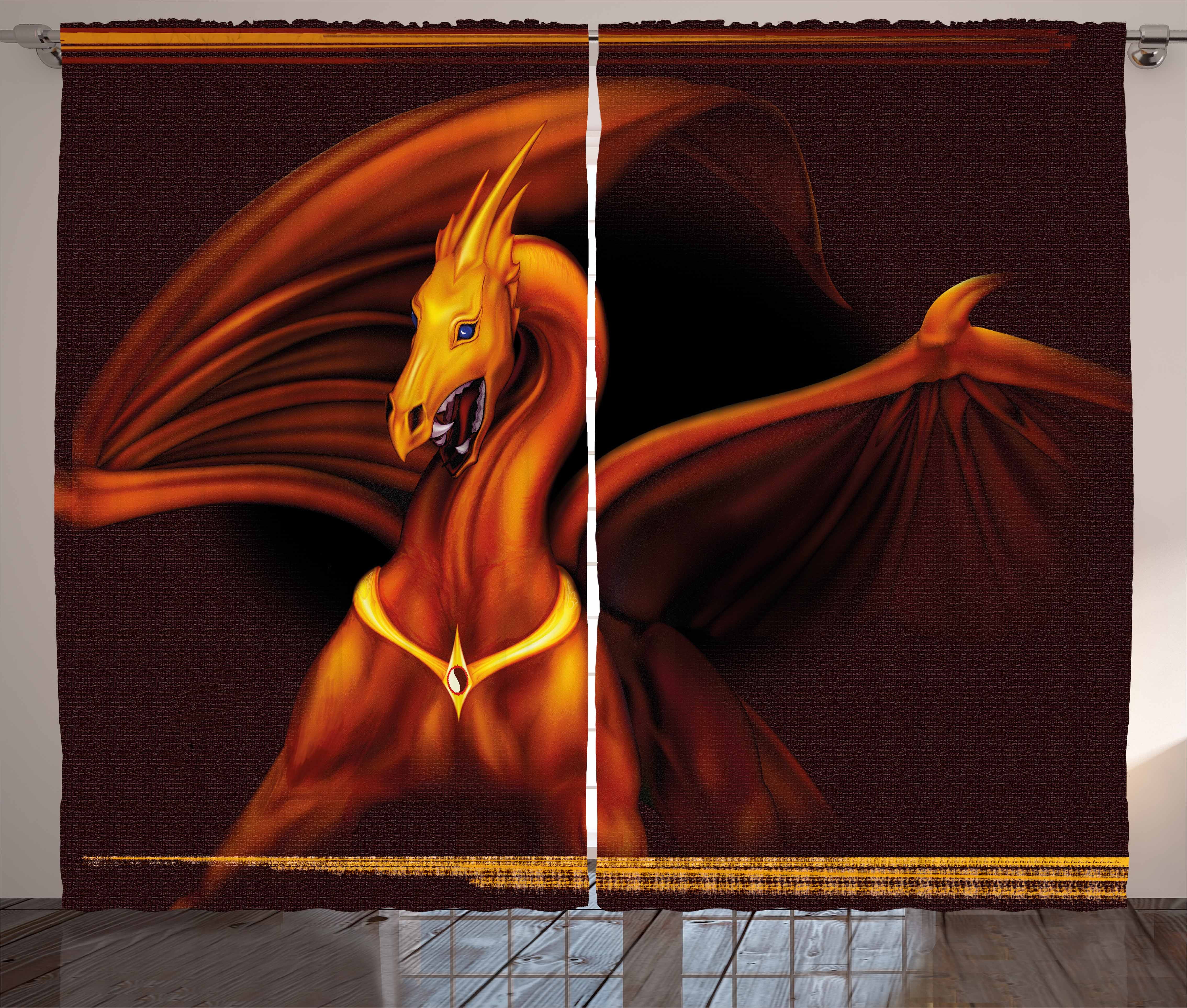 Ambesonne Dragon Curtains 2 Panel Set, Tricorn Art, 108" x 63 ...