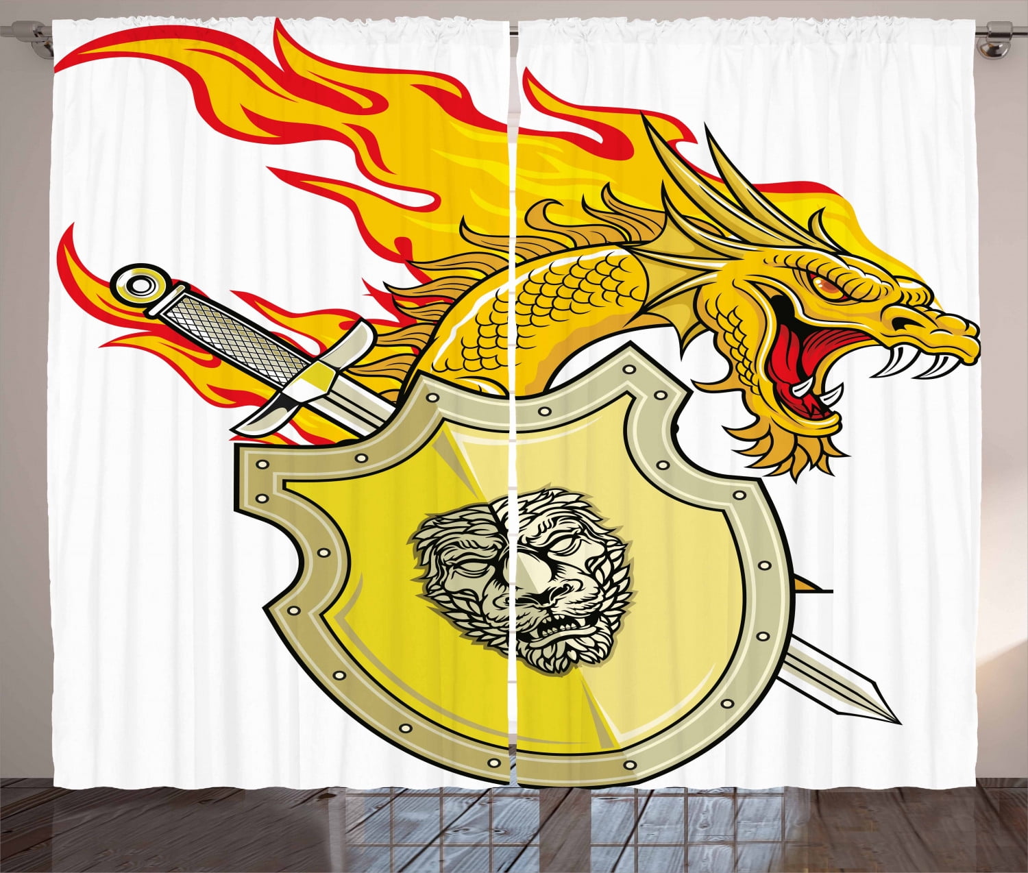 Ambesonne Dragon Curtains 2 Panel Set, Creature Hero, 108" x 90 ...