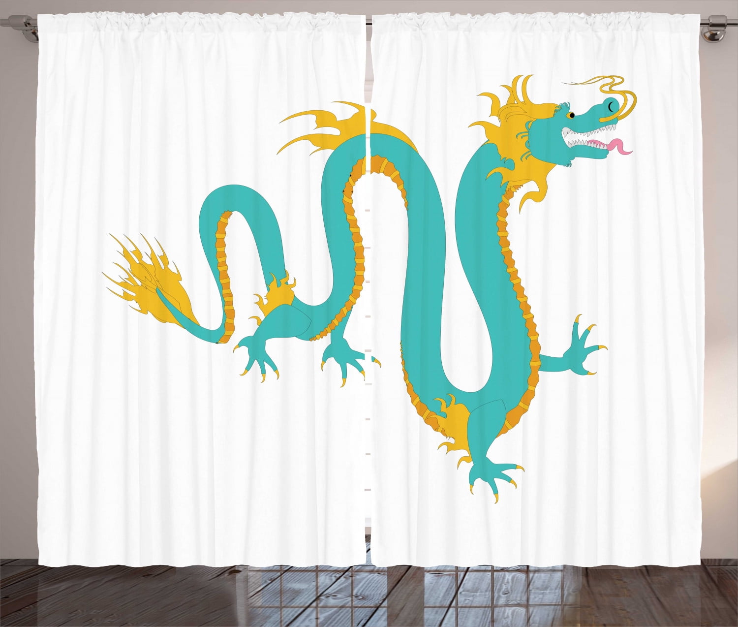 Ambesonne Dragon Curtains 2 Panel Set, Chinese Mythological, 108" x 84 ...