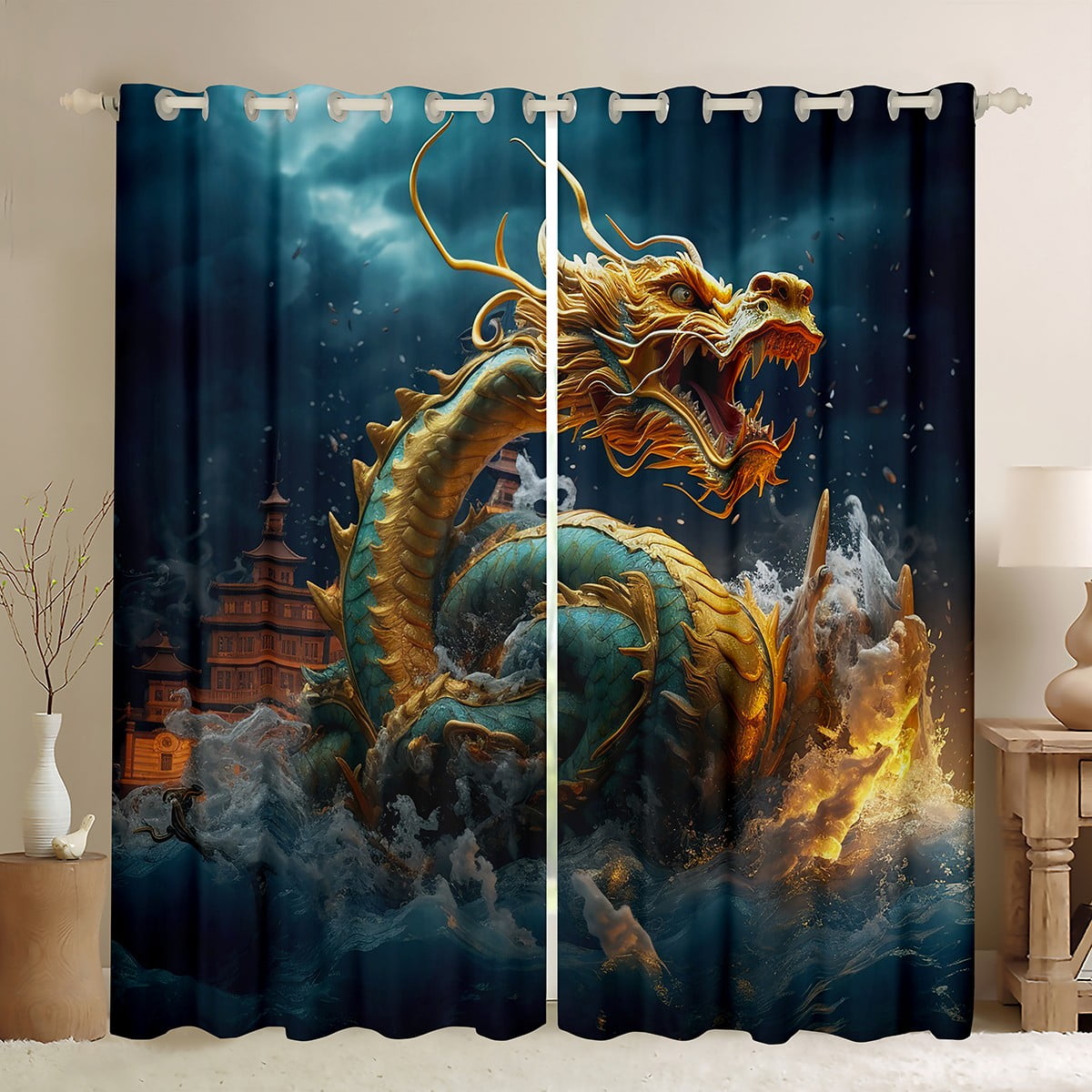 Dragon Curtains & Drapes Magical Animal Blackout Curtains, Turqoise ...