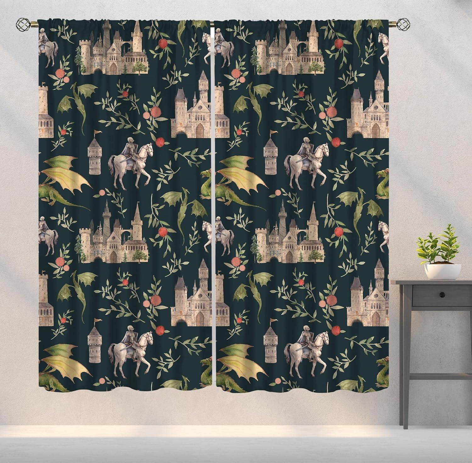 Dragon Curtains, Magical Medieval Castle Dragon Knights and Floral ...