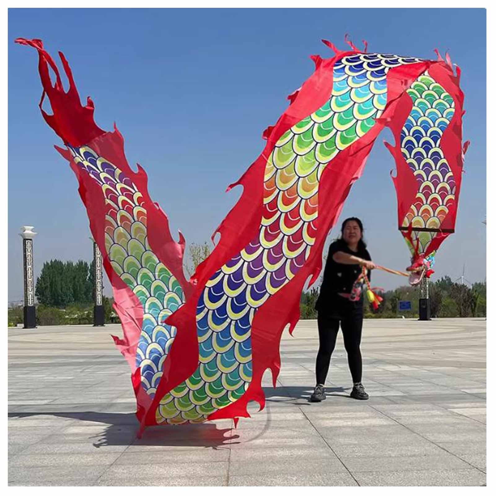 Dragon Dance Ribbon with Scale & Head, Flinging Dragon Streamer Outdoor ...