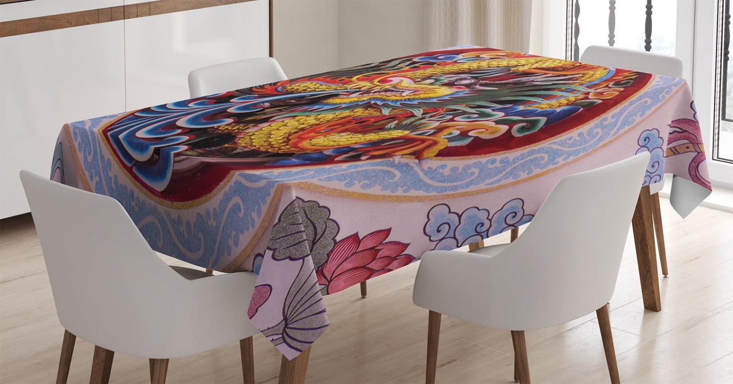 Dragon Decor Tablecloth, Chinese Dragon with Horns Mane and Claws ...