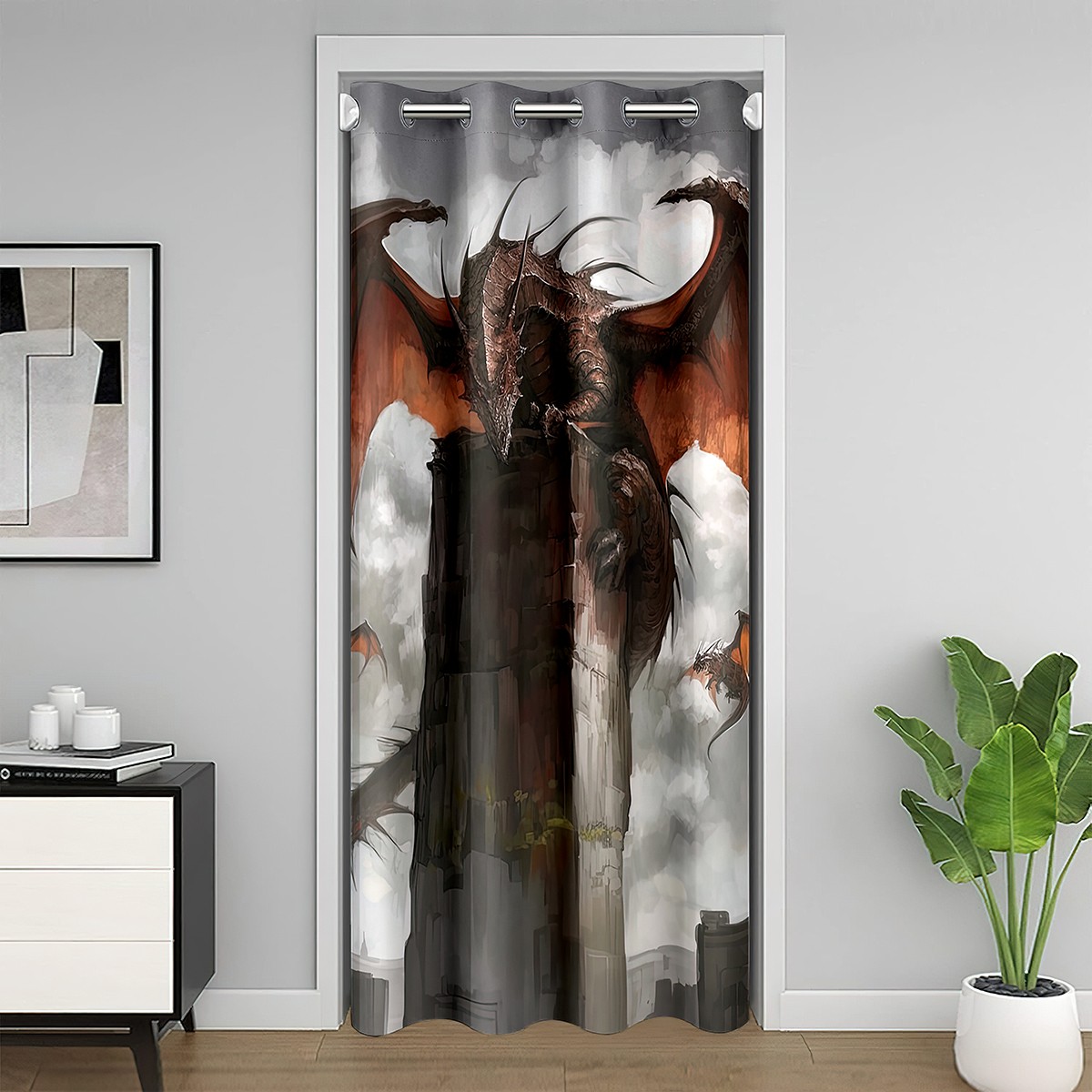 Dragon Door Curtain 42"W X 80"L,Vintage Western Dragon Blackout Curtain ...