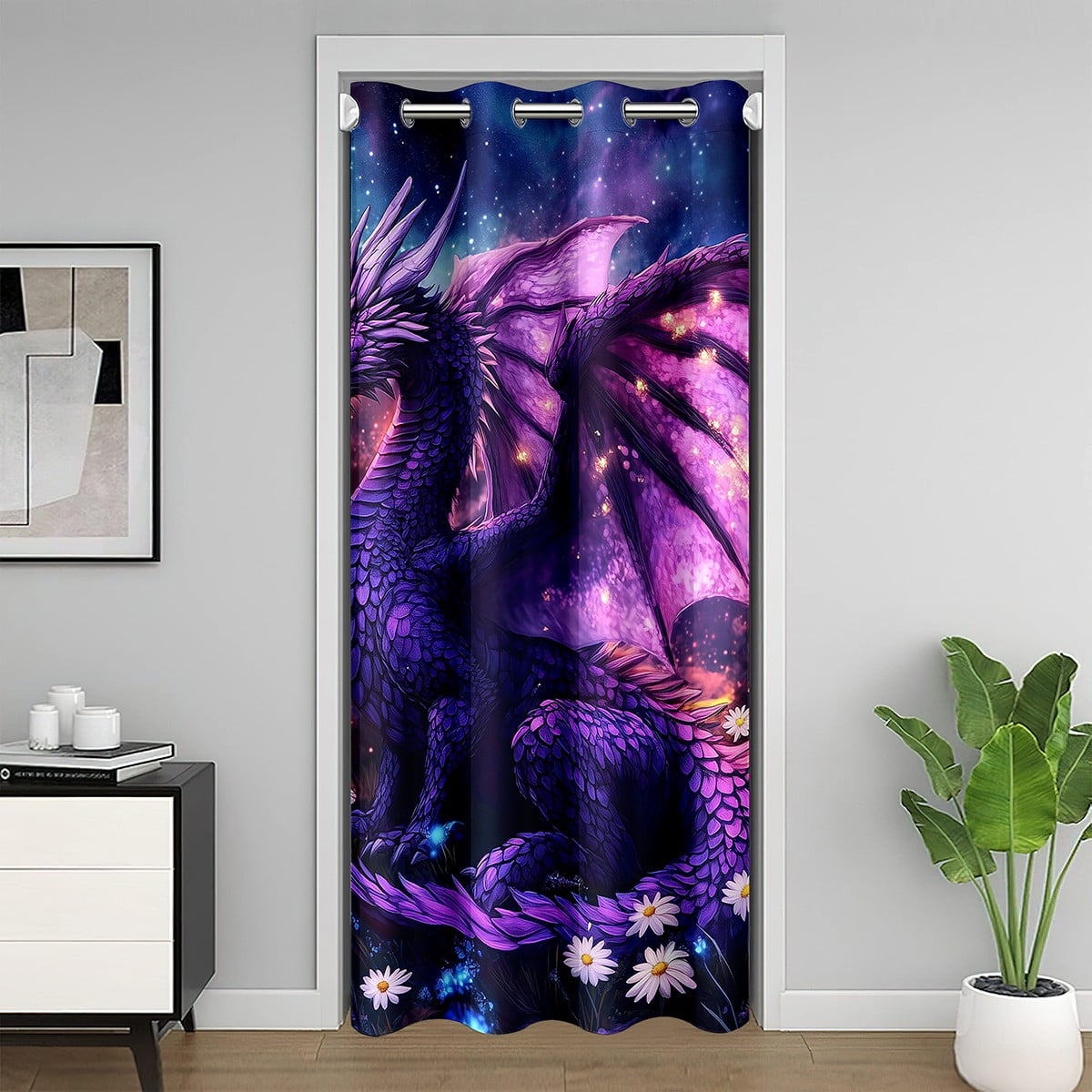 Dragon Door Curtain For Doorway Privacy 52"W x 84"L, 3D Safari Daisy ...