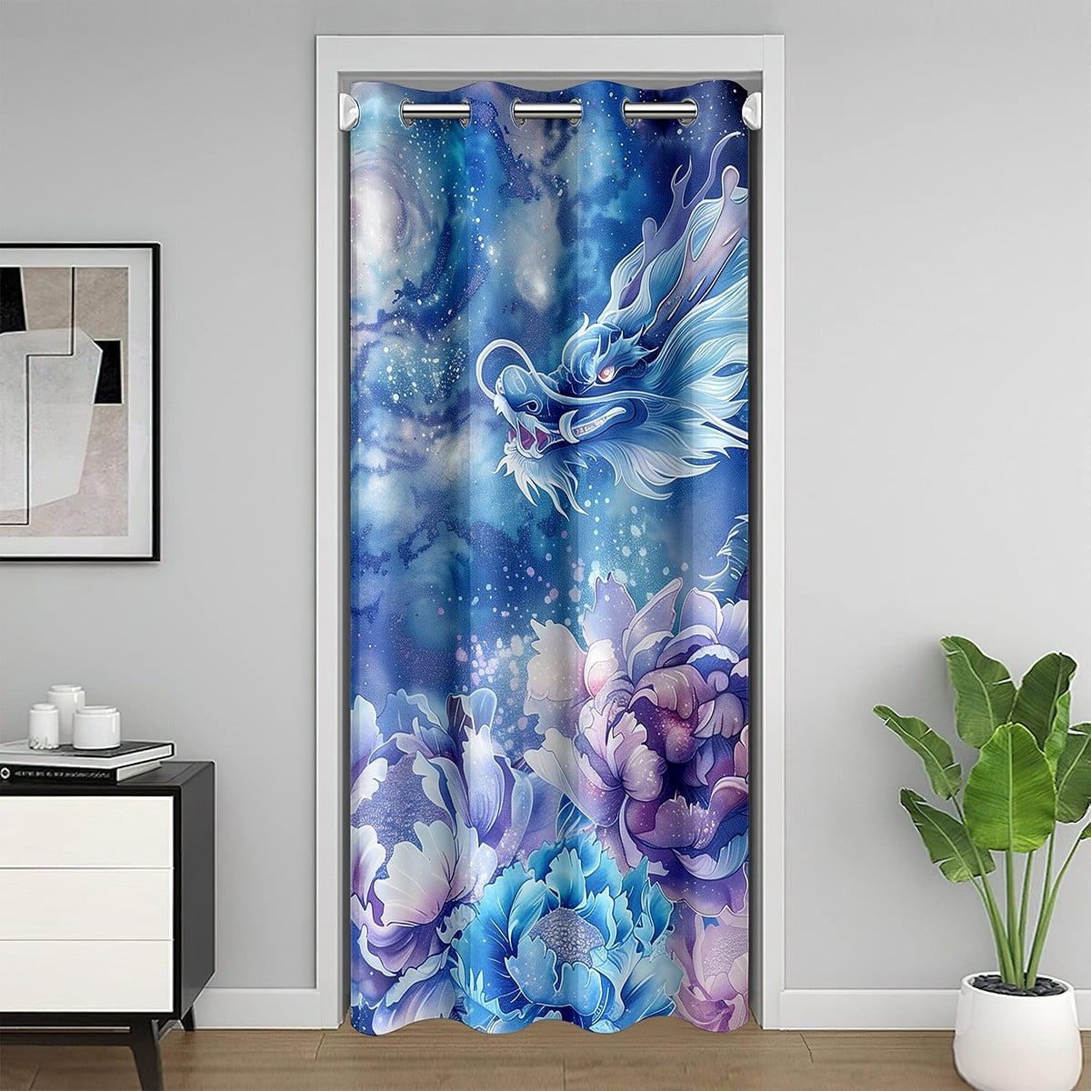 Dragon Door Curtain For Doorway Privacy 52"W x 84"L, Safari 3D Nebula ...