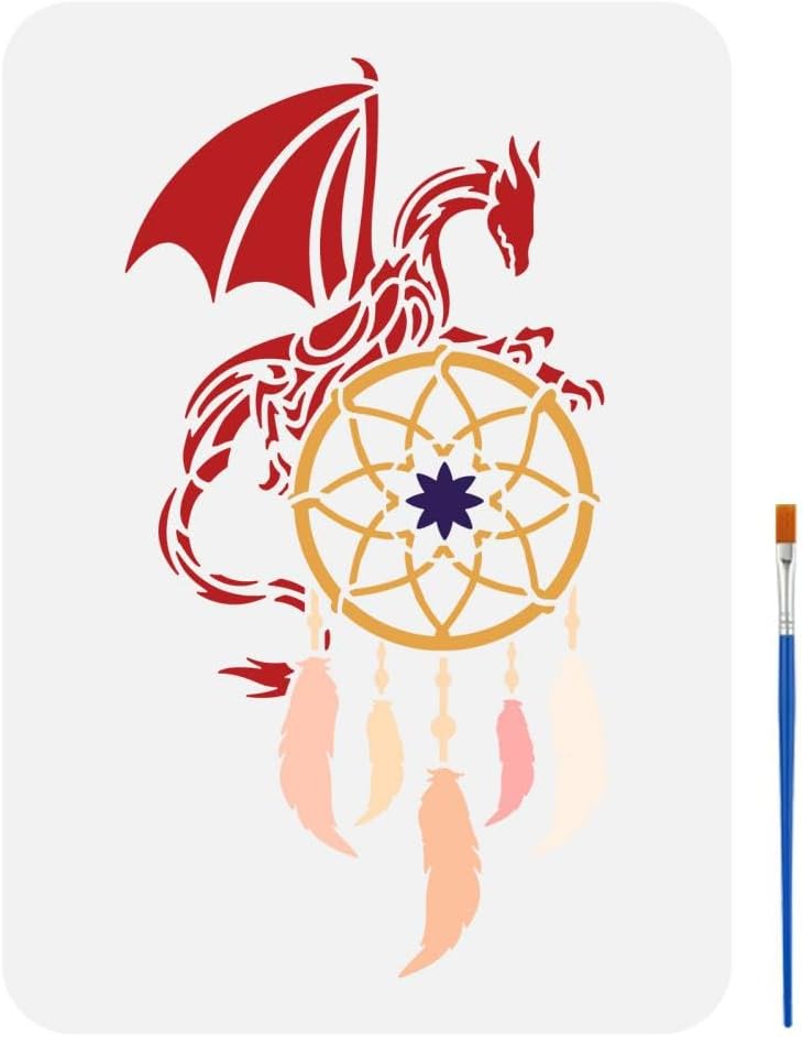 Dragon Dream Catcher Painting Stencil with a Art Paint Brush 8.3x11.7 ...
