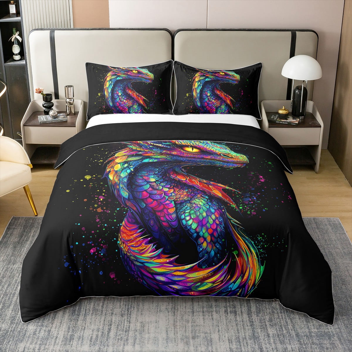 Dragon Duvet Cover,Colorful 3D Dragon Comforter Cover Twin Size,Rainbow ...