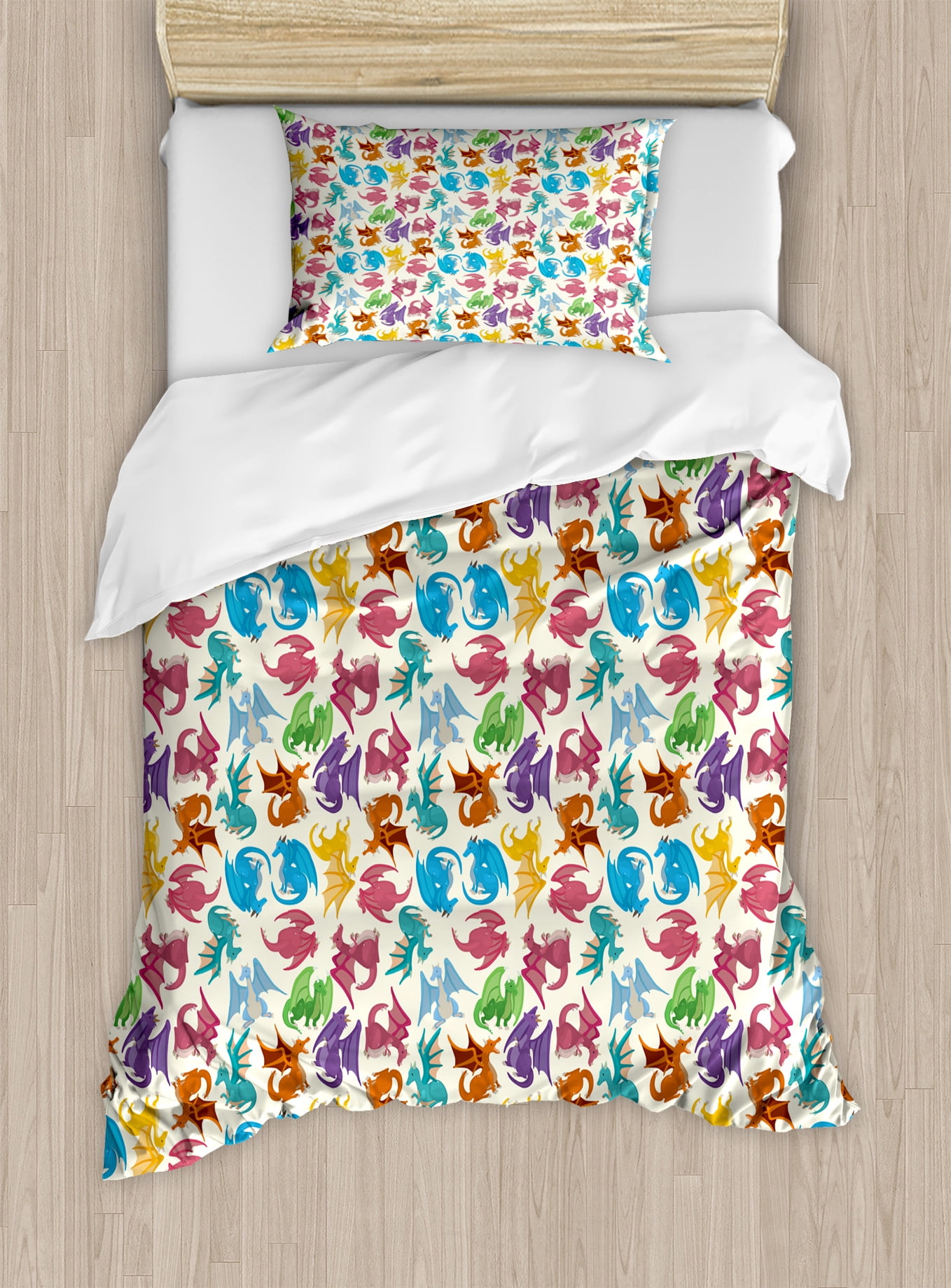 Dragon Duvet Cover Set, Cartoon Style Design for Animal Pattern ...