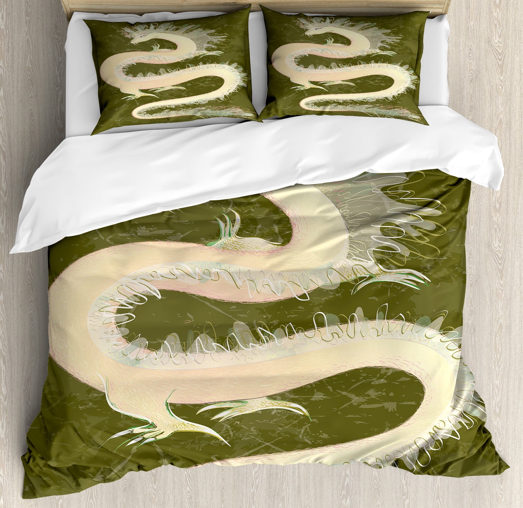 Dragon Duvet Cover Set, Chinese Reptile Dragon Eastern Culture Medieval ...