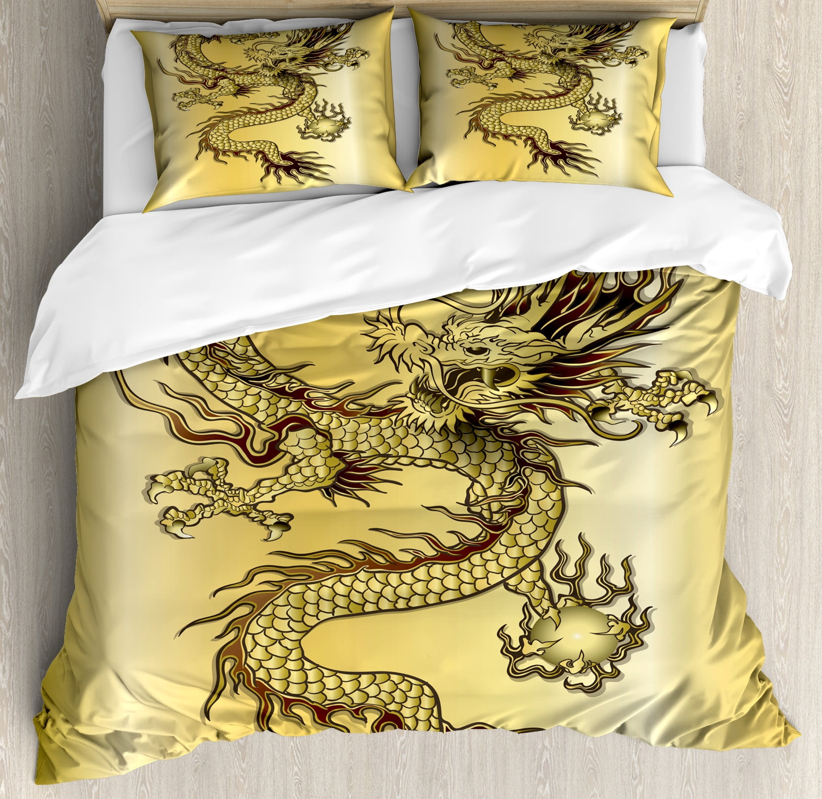 Dragon Duvet Cover Set, Chinese Snake Dragon Theme Background Eastern ...