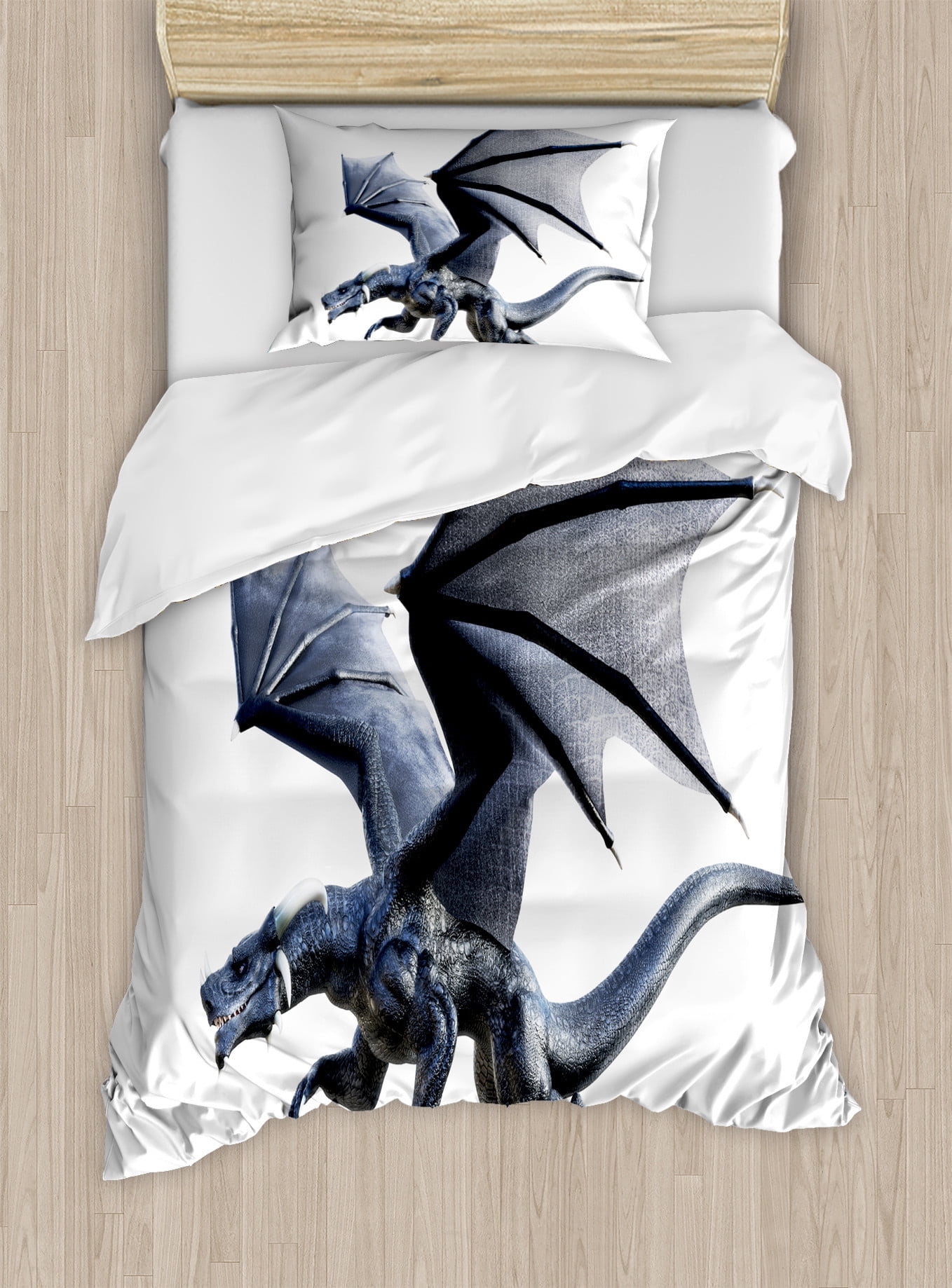 Dragon Duvet Cover Set, Creature Flying Digital Effects Featured Wings ...