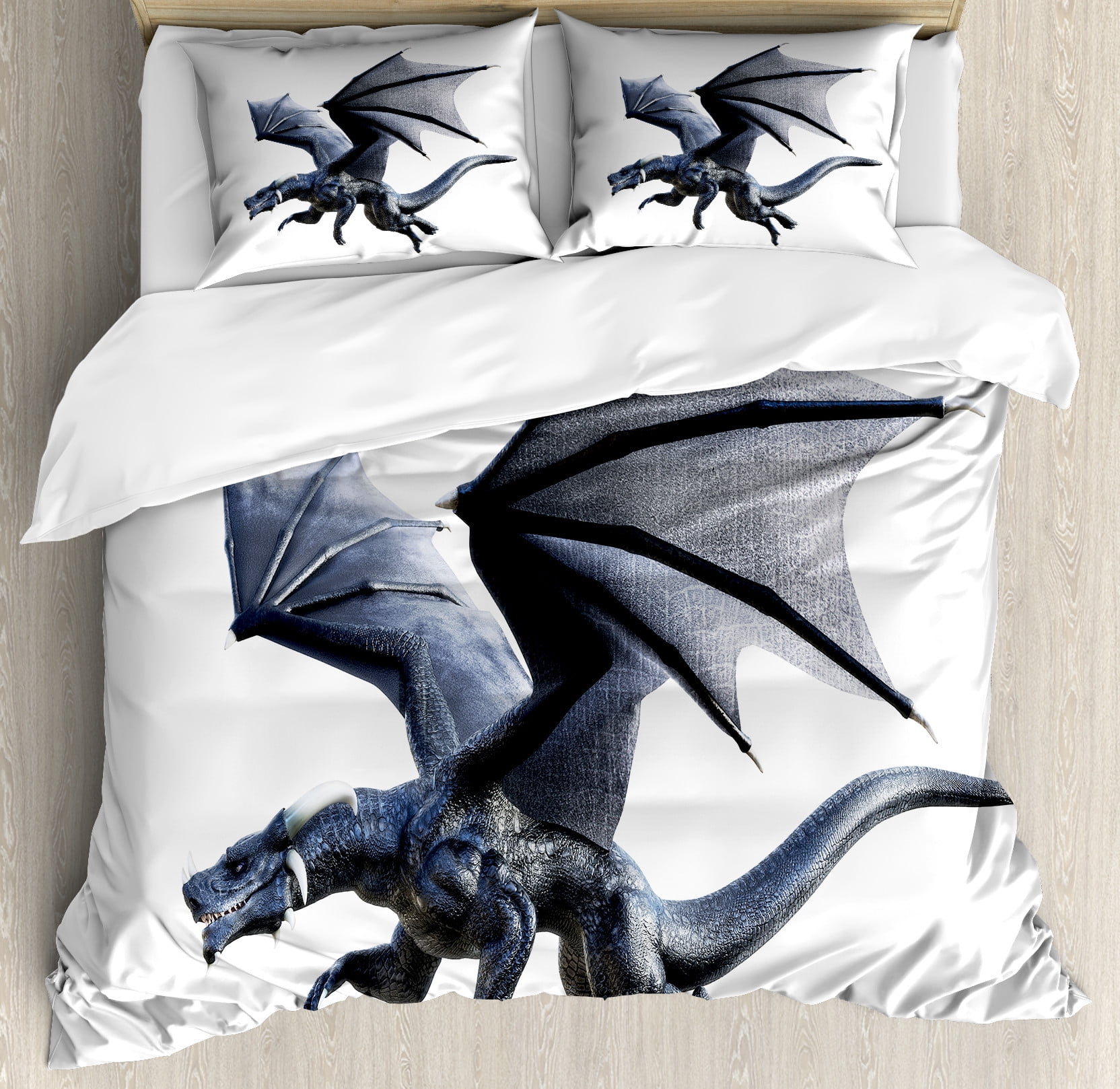 Dragon Duvet Cover Set, Creature Flying Digital Effects Featured Wings ...