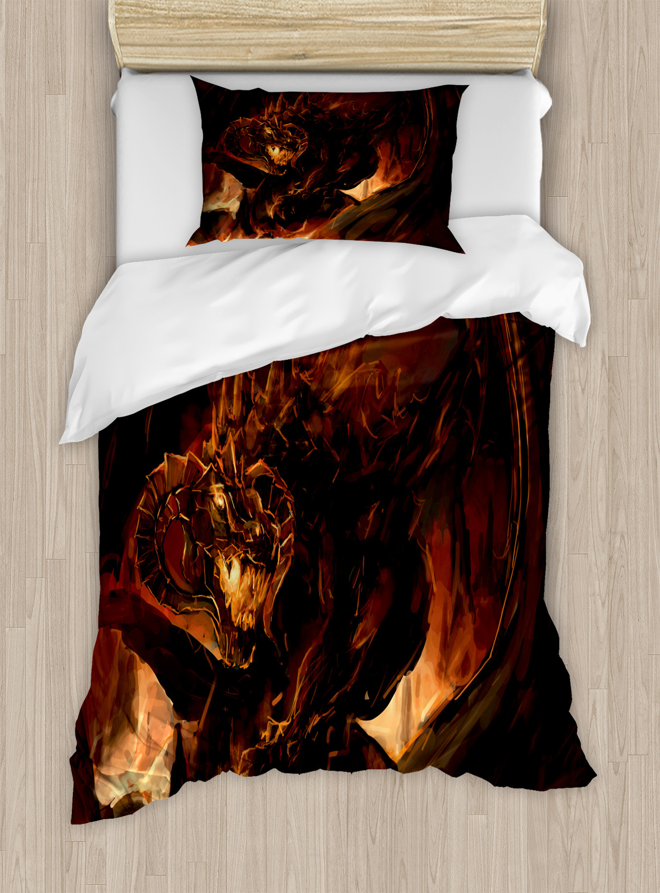Dragon Duvet Cover Set, Demonic Angry Molten Dragon with Horns ...