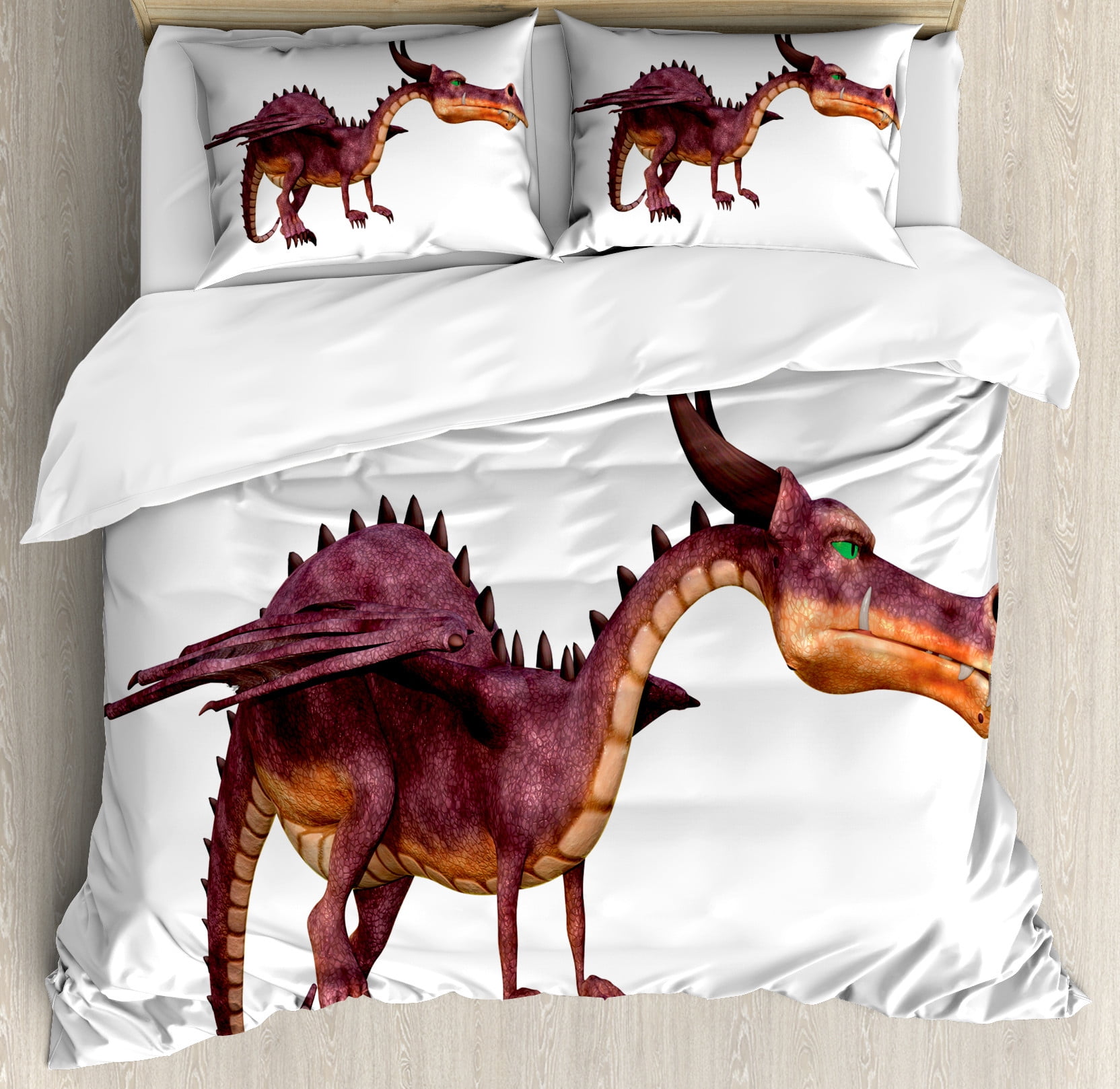 Dragon Duvet Cover Set, Fantasy on a Plain Background Dangerous Looking ...